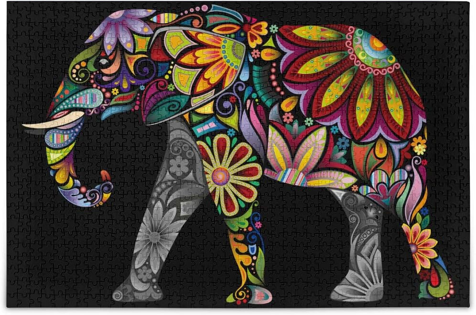 Jigsaw Puzzles for Adults 1000 Pieces Cheerful Indian African Elephant ...