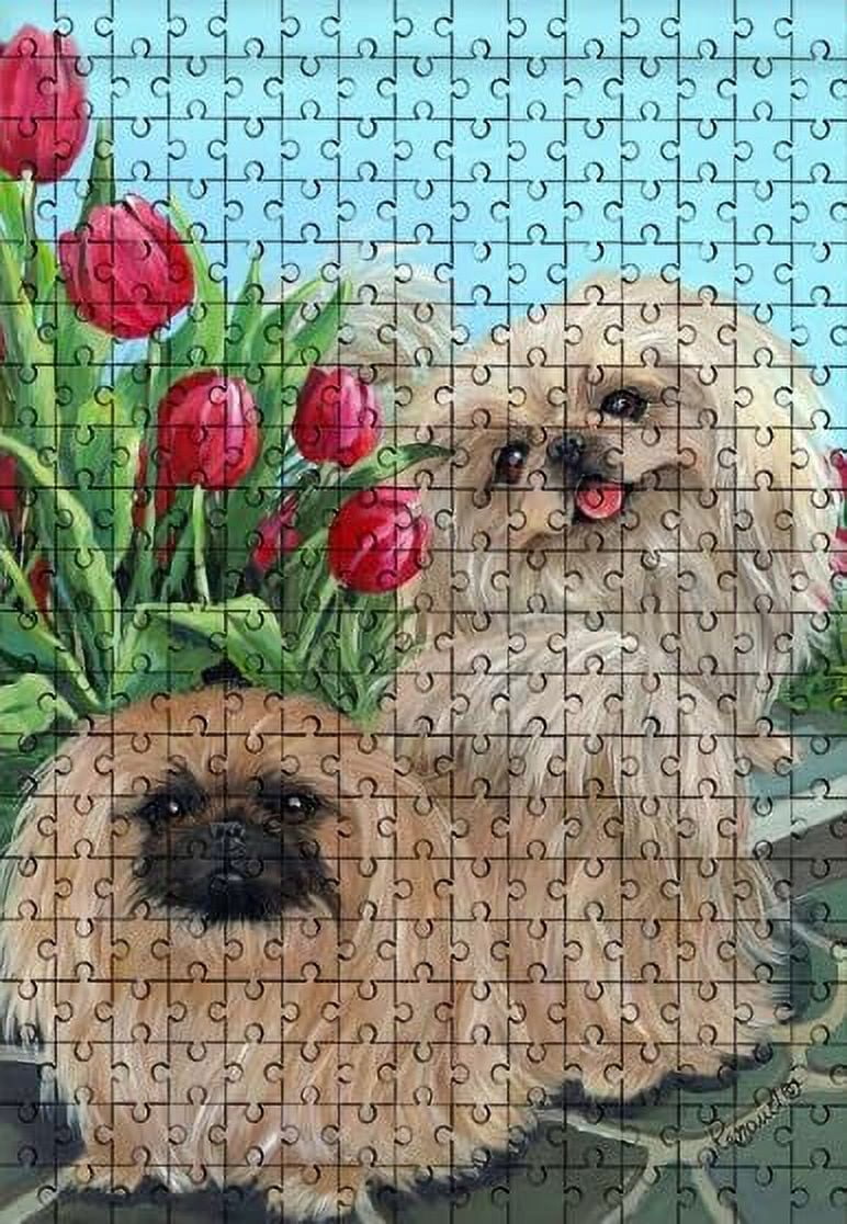 Jigsaw Puzzles for Adults 1000 Pieces Pekingese & Tulips Wooden Puzzle ...