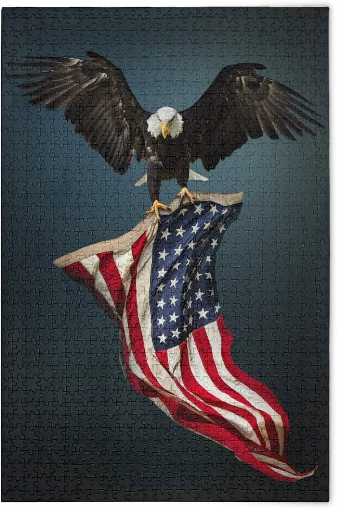 Jigsaw Puzzles for Adults 500 Pieces American Flag Bald Eagle , Die-Cut ...