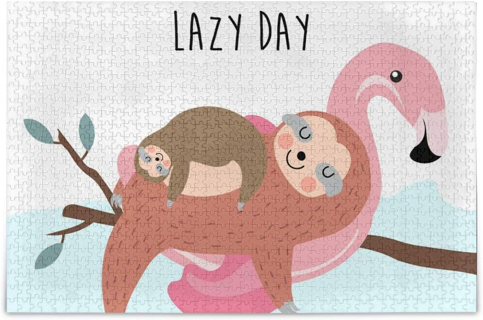 Jigsaw Puzzles for Adults 500 Pieces Cute Sloth with Flamingo , Die-Cut ...