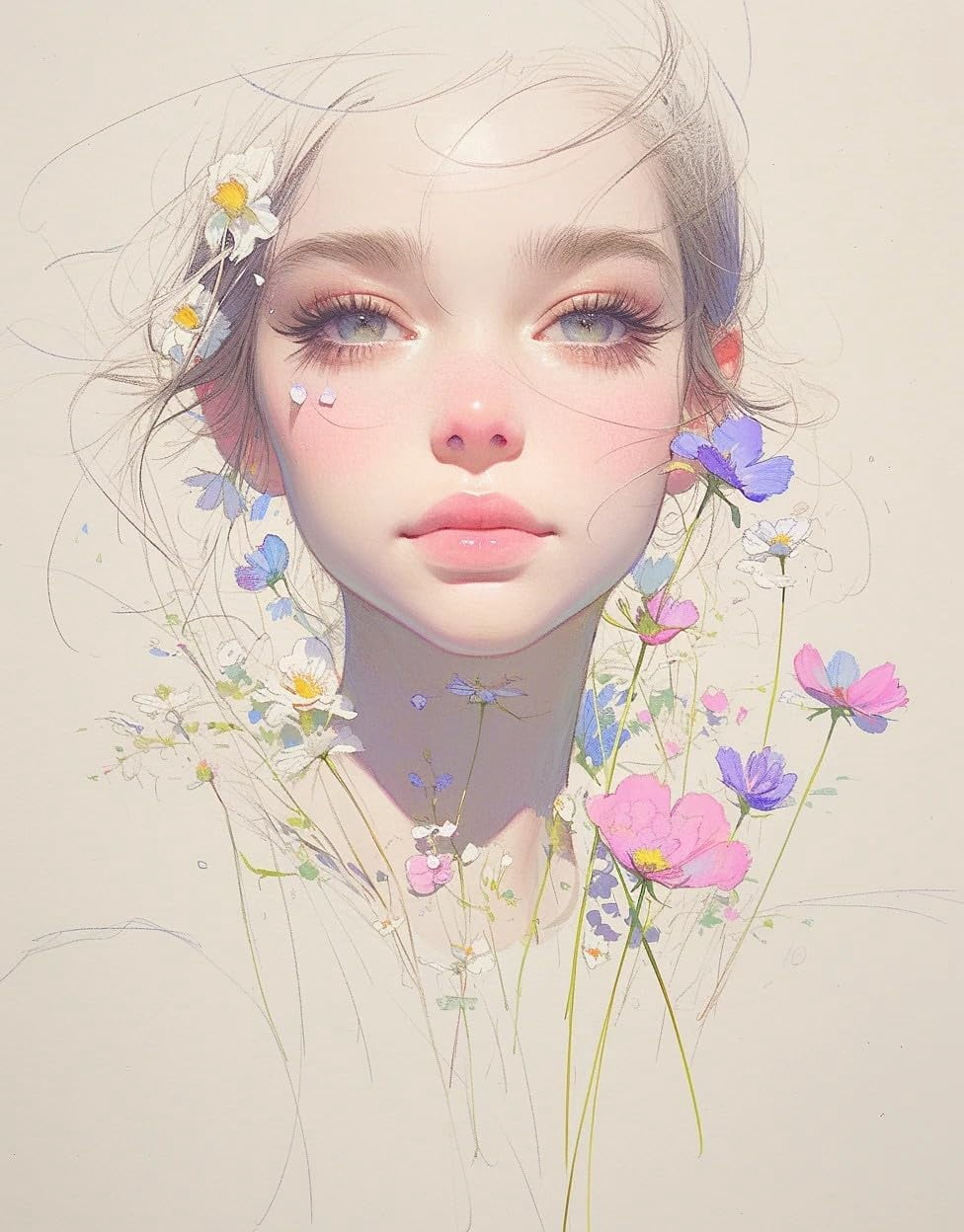 Jigsaw Puzzles for Adults a Girl Dressed in Flowers 1000 Pieces Wooden ...