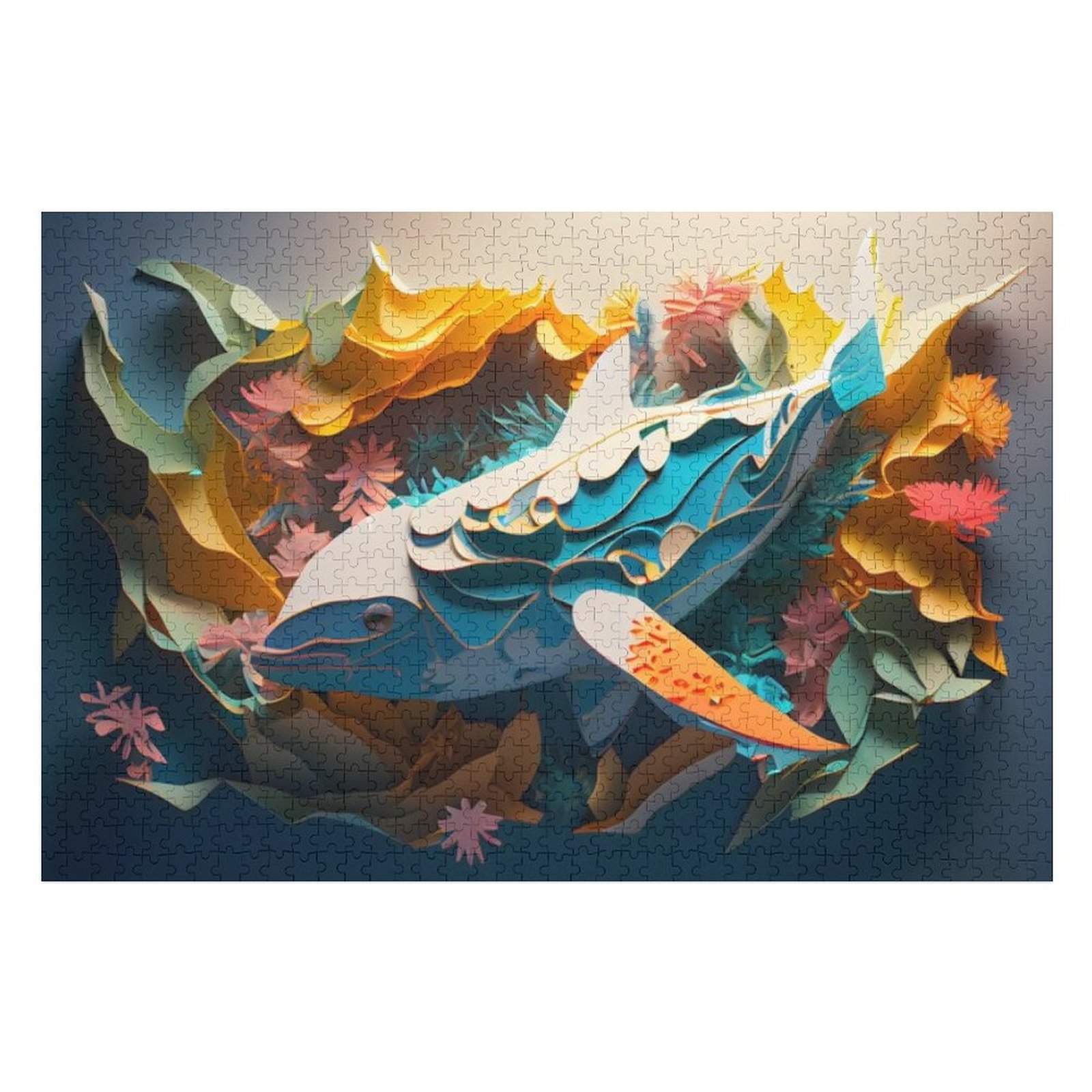 Jigsaw PuzzlesPaper - Cut Art of A Dolphin Surrounded by Colorful Sea ...