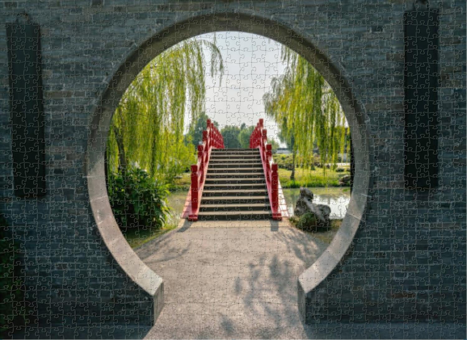Jigsaw Wooden puzzle 1000 pieces Chinese Garden: Arch Gateway to Bridge ...