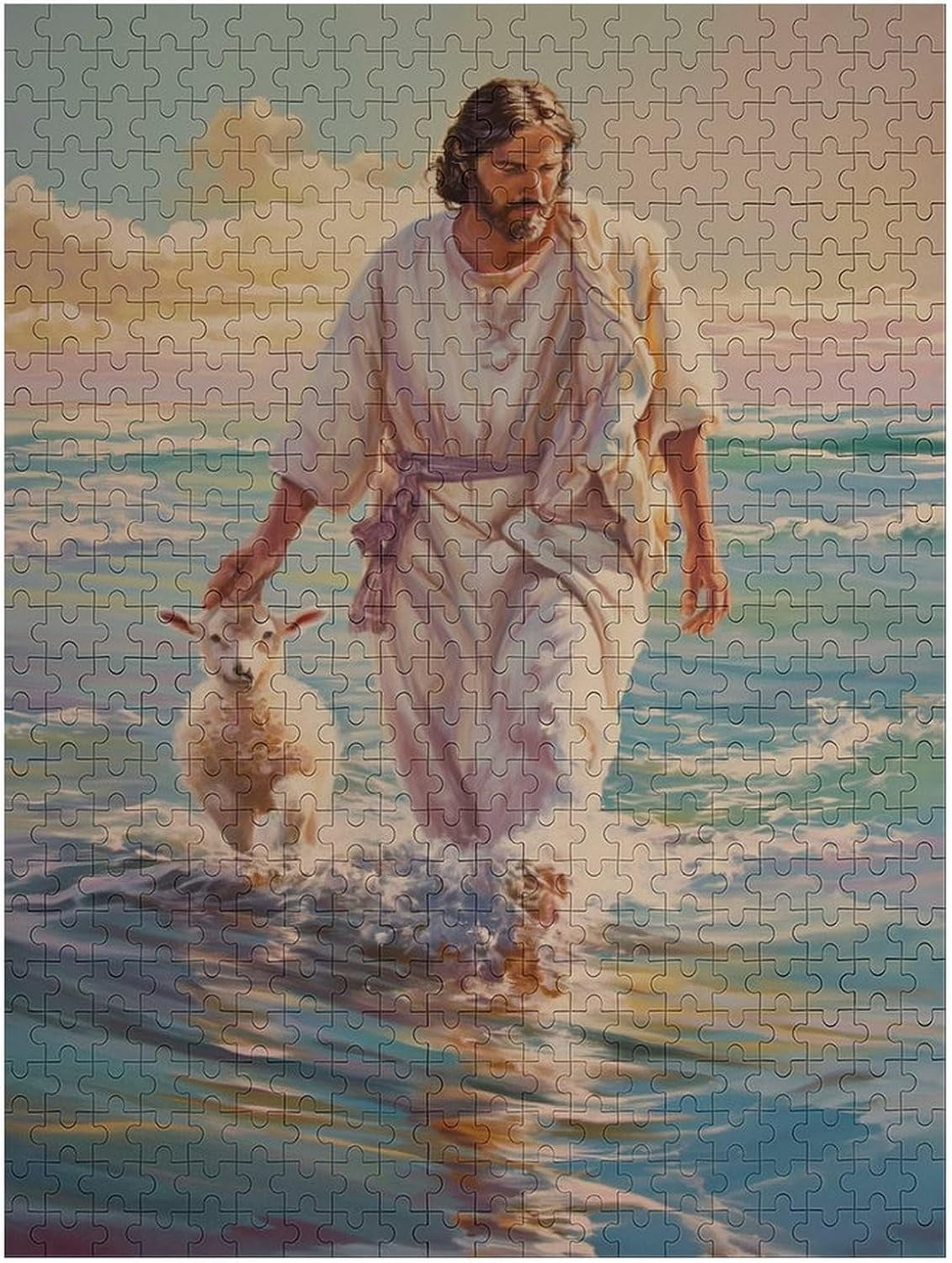 Jigsaw Wooden puzzle 1000 pieces Jesus Christ and Baby Lamb Walking on ...