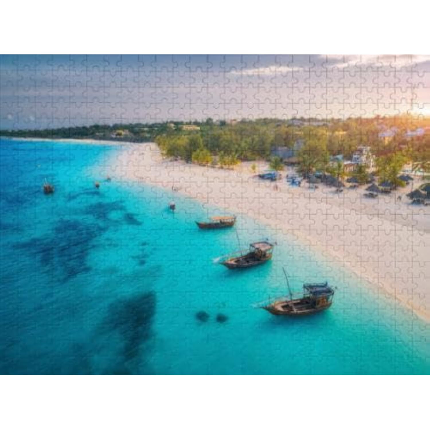 Jigsaw Wooden puzzle 300 pieces Aerial View The Fishing Boats Tropical ...
