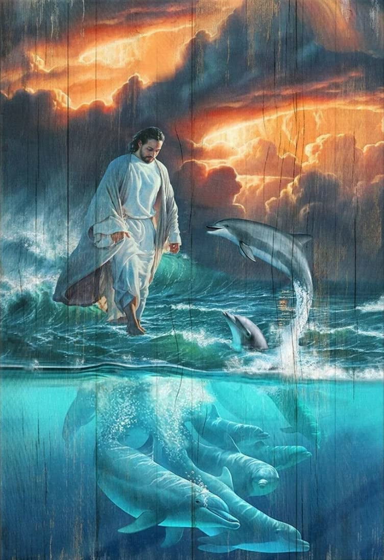 Jigsaw Wooden puzzle 300 pieces Jesus and Beautiful Dolphins ...