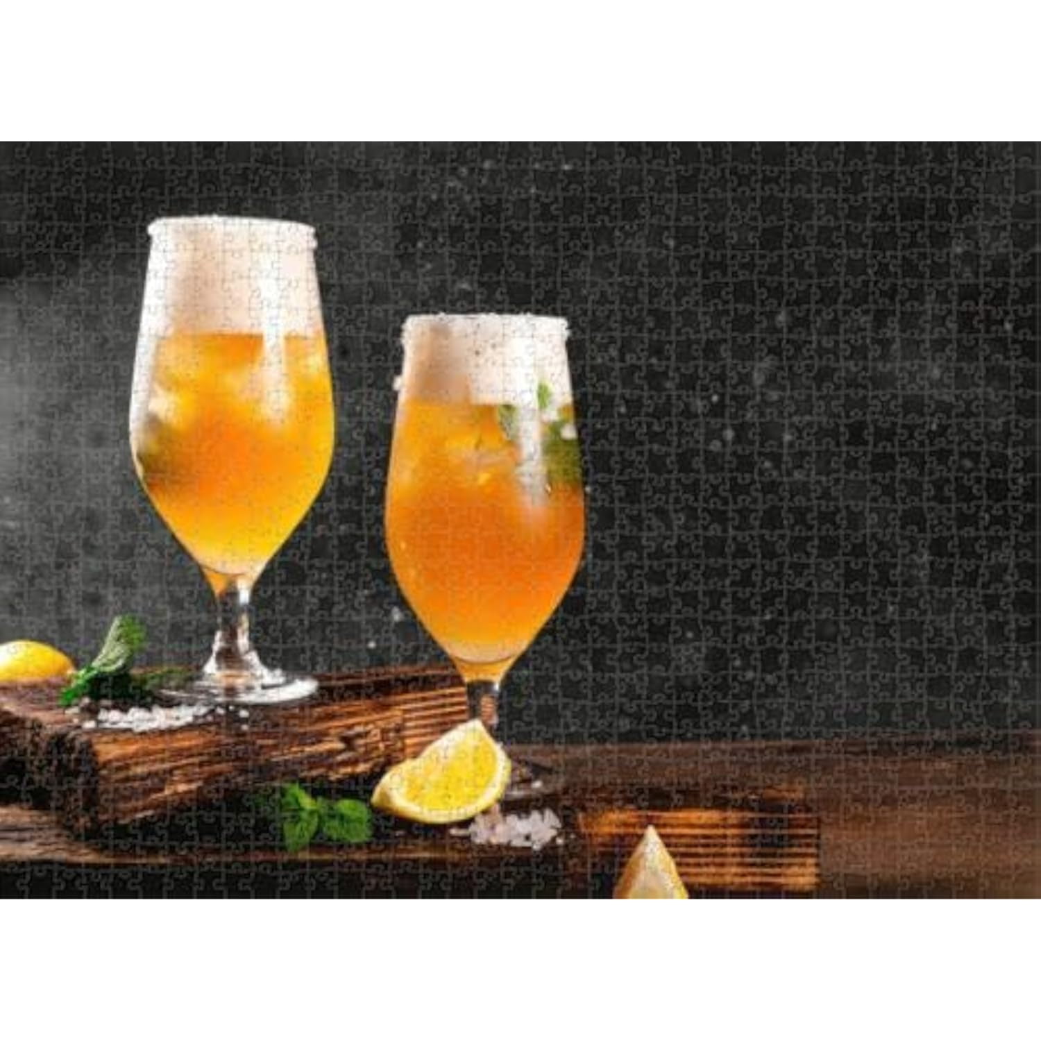 Jigsaw Wooden puzzle 300 pieces Two Glasses Cold Beer Lemon and Mint ...
