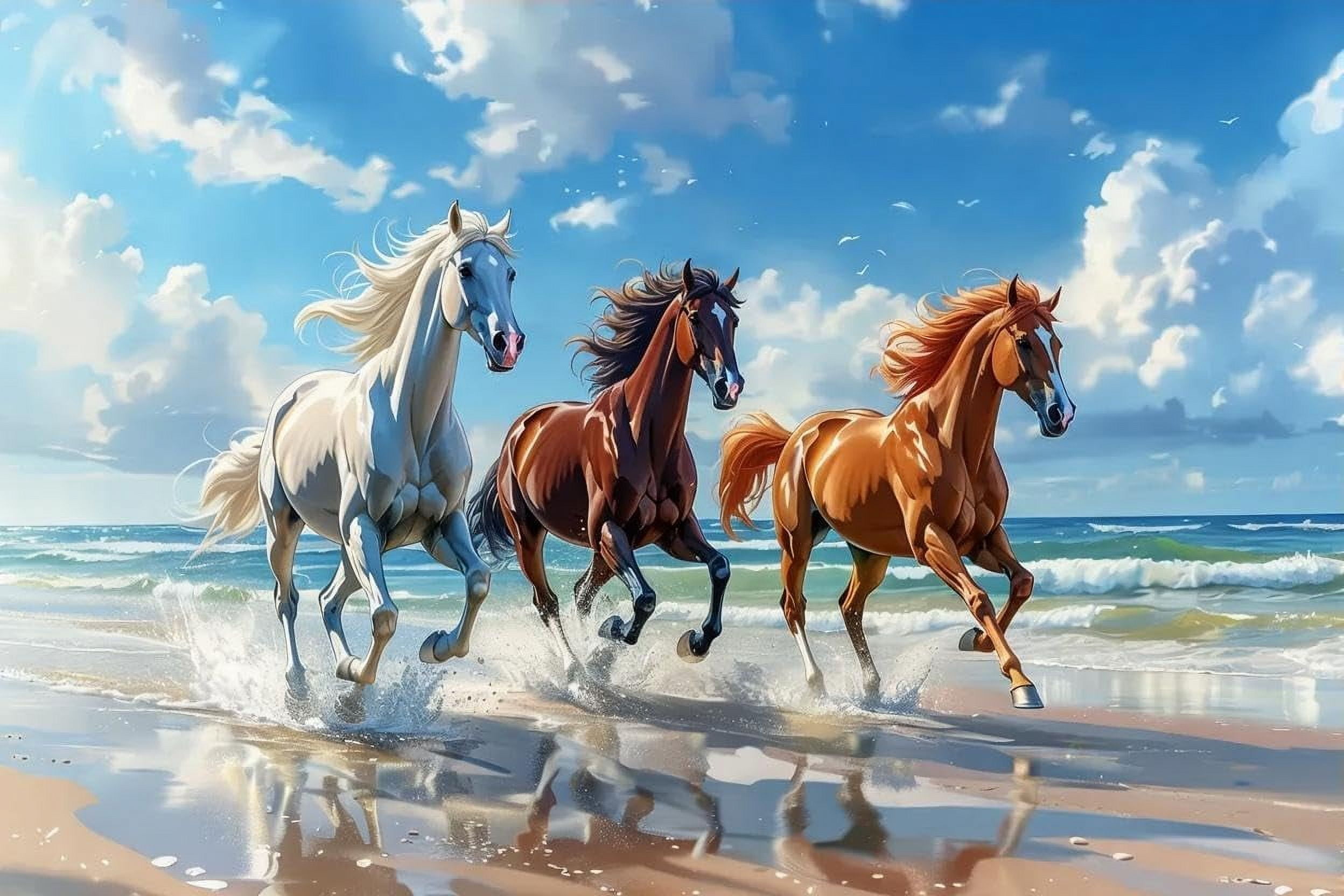 Jigsaw Wooden puzzle 300 pieces Wooden Horses Galloping On The Beach ...