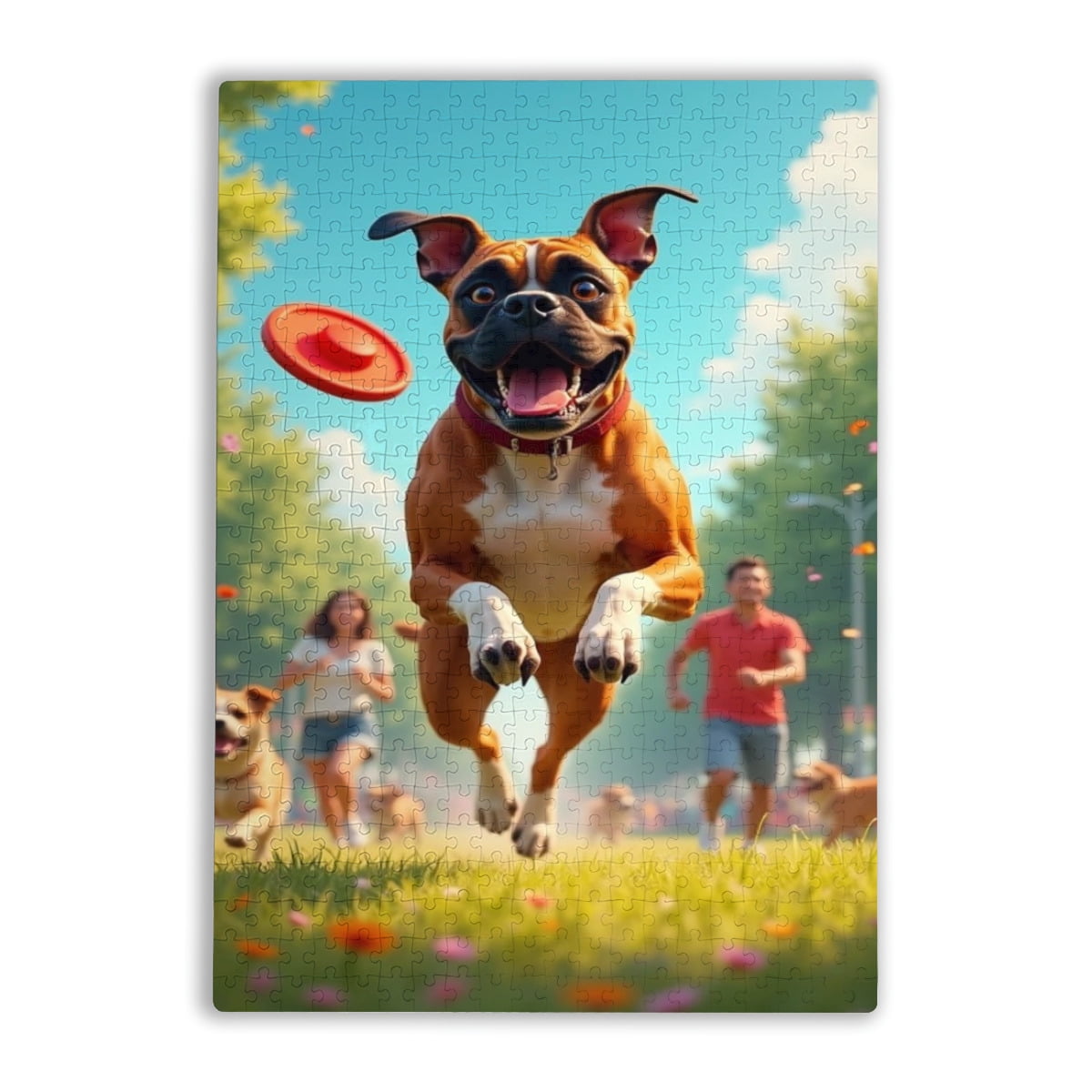 Jigsaw puzzle board Dog chasing a Frisbee Stress relief educational ...