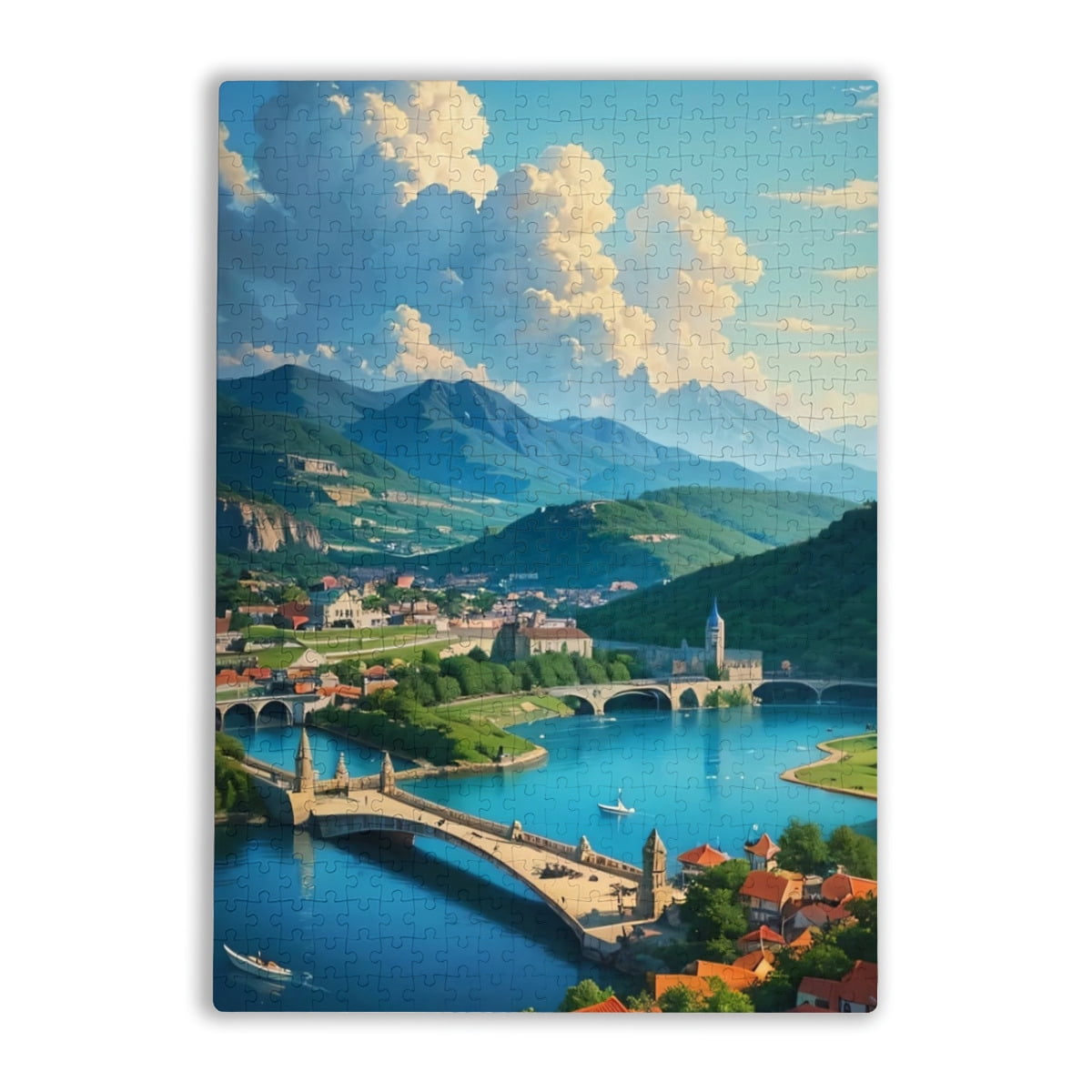 Jigsaw puzzle board River in town Stress relief gift, intellectual ...