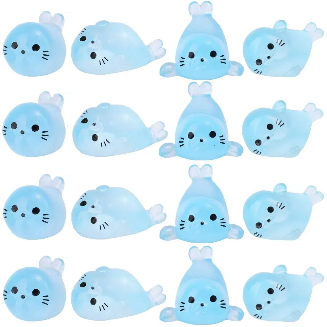 Jiibva 40Pcs Mini Resin Animals Figurines, Luminous Seals Ornament ...