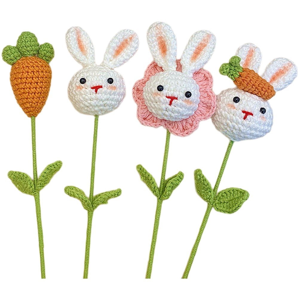 Jiibva 4Pcs Cute Crochet Flowers with Stems Knitted Rabbit Toys ...