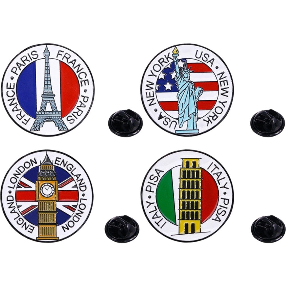 Jiibva 4Pcs World Famous Landmarks Round Pins Set - Statue of Liberty ...