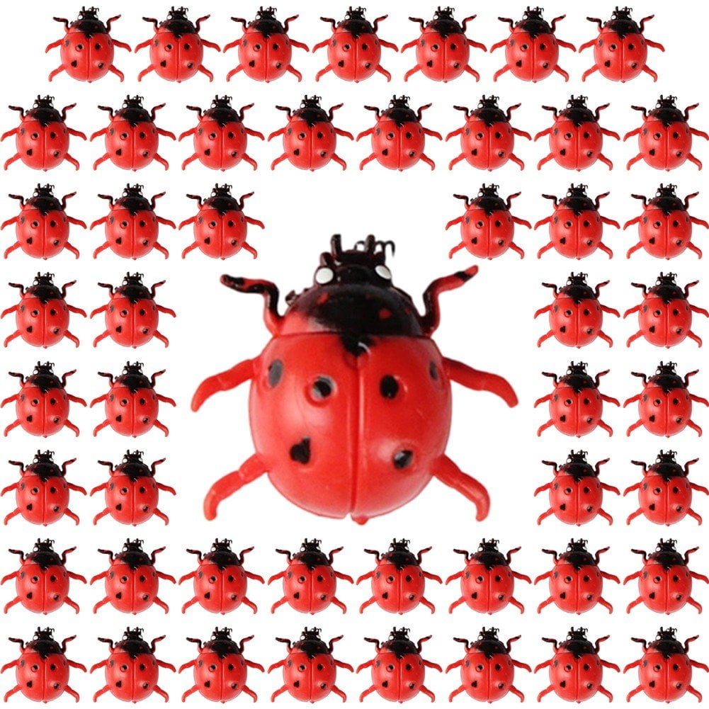 Jiibva 50 Pcs Ladybug Simulated Refrigerator Stickers Accessories Resin ...