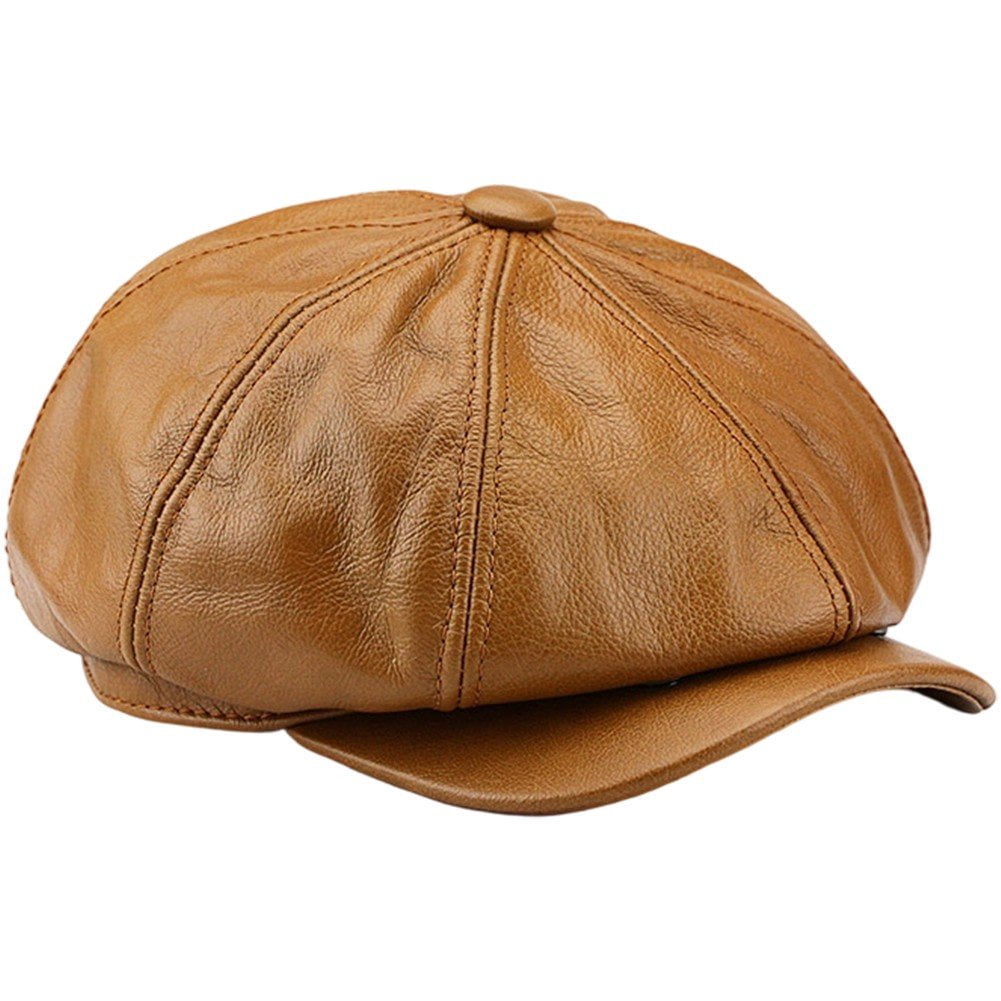 Jiibva Cowhide Leather Octagonal Hats British Berets Cap Vintage Newsie ...