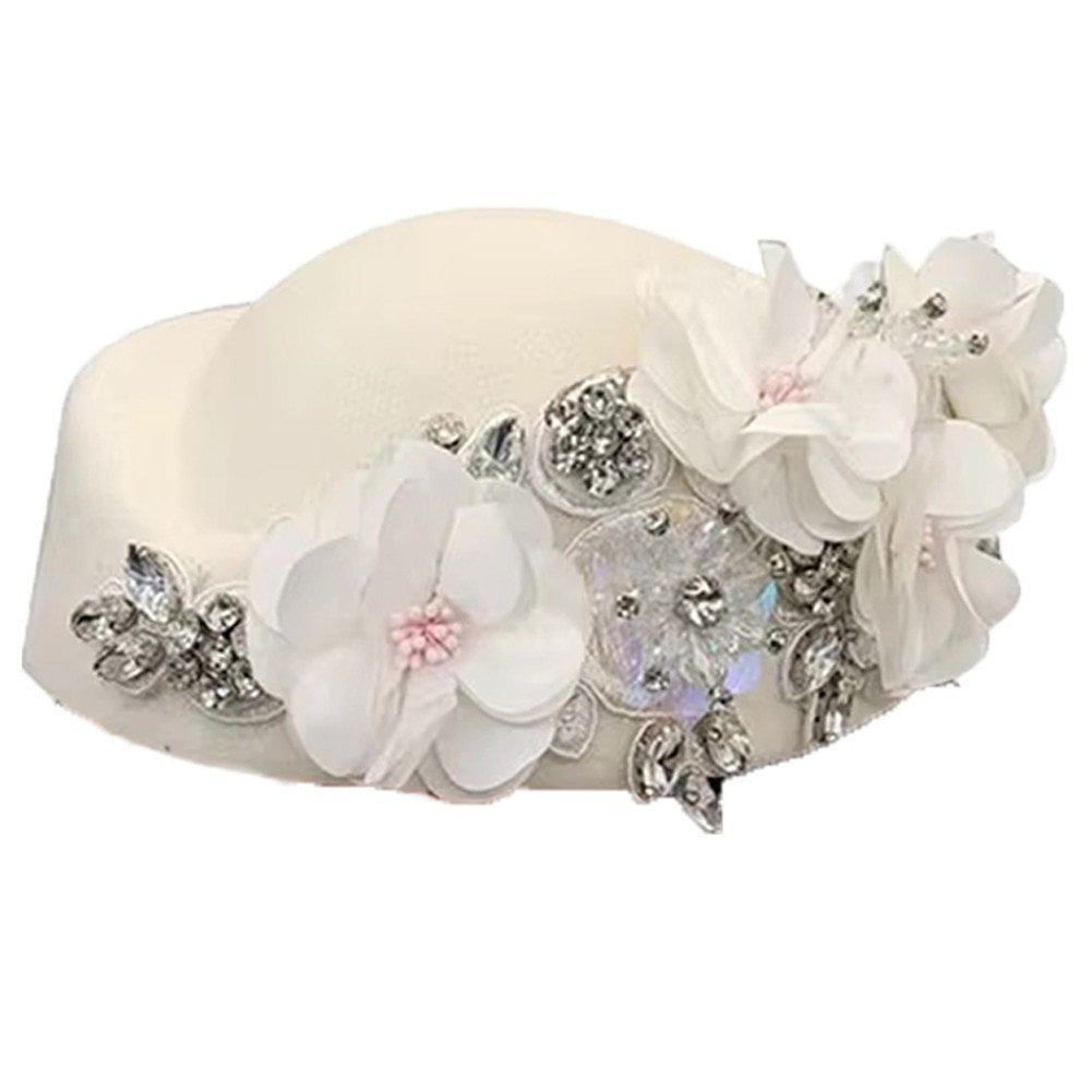 Jiibva Felt Beret Hat Vintage British Turban Hat Floral Rhinestone ...