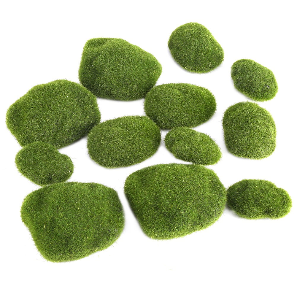 Jiibva DIY Mini Fairy Garden Decor - Green Artificial Moss Stone Fake ...