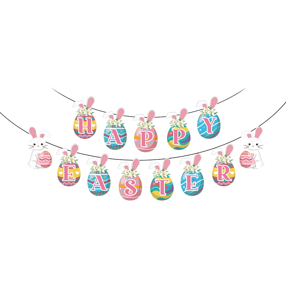 Jiibva Happy Easter Banner Easter Decorations Spring Easter Bunting ...