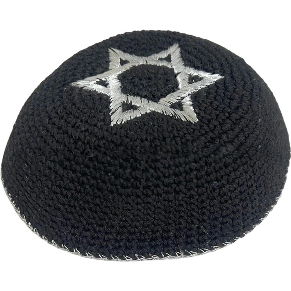 Jiibva Round Jewish Kippah Hat Knitted with Star of David Embroidery ...