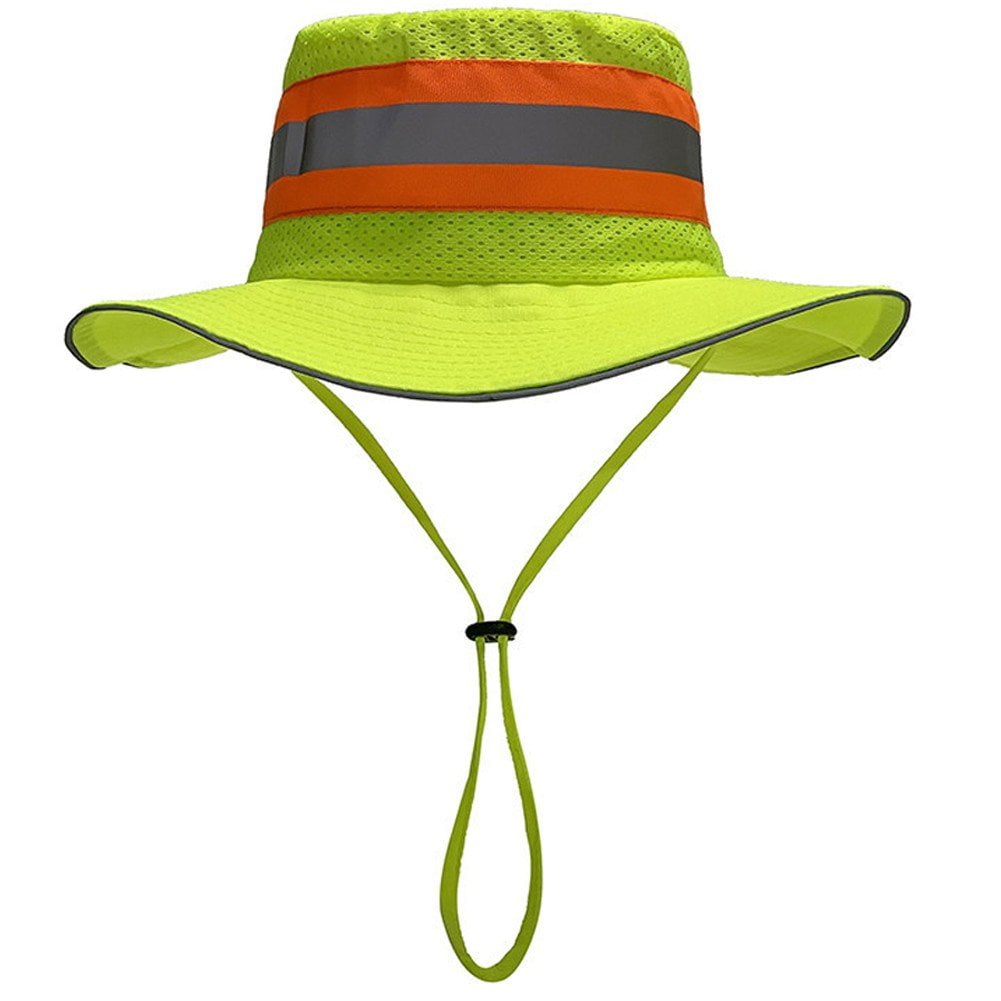 Jiibva Unisex High Visibility Reflective Bucket Hat Mesh Wide Brim Work ...