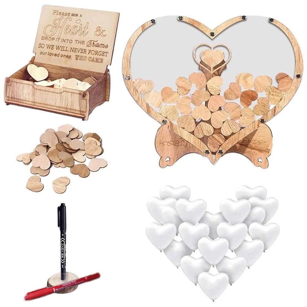 Jiibva Wedding Guest Book Set Rustic Wedding Decor Drop Box Hearted ...