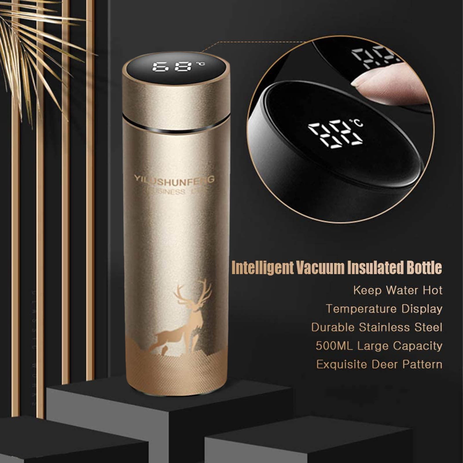 Jiiey Smart Temperature Display Cup Digital Thermometer Cup 500Ml ...