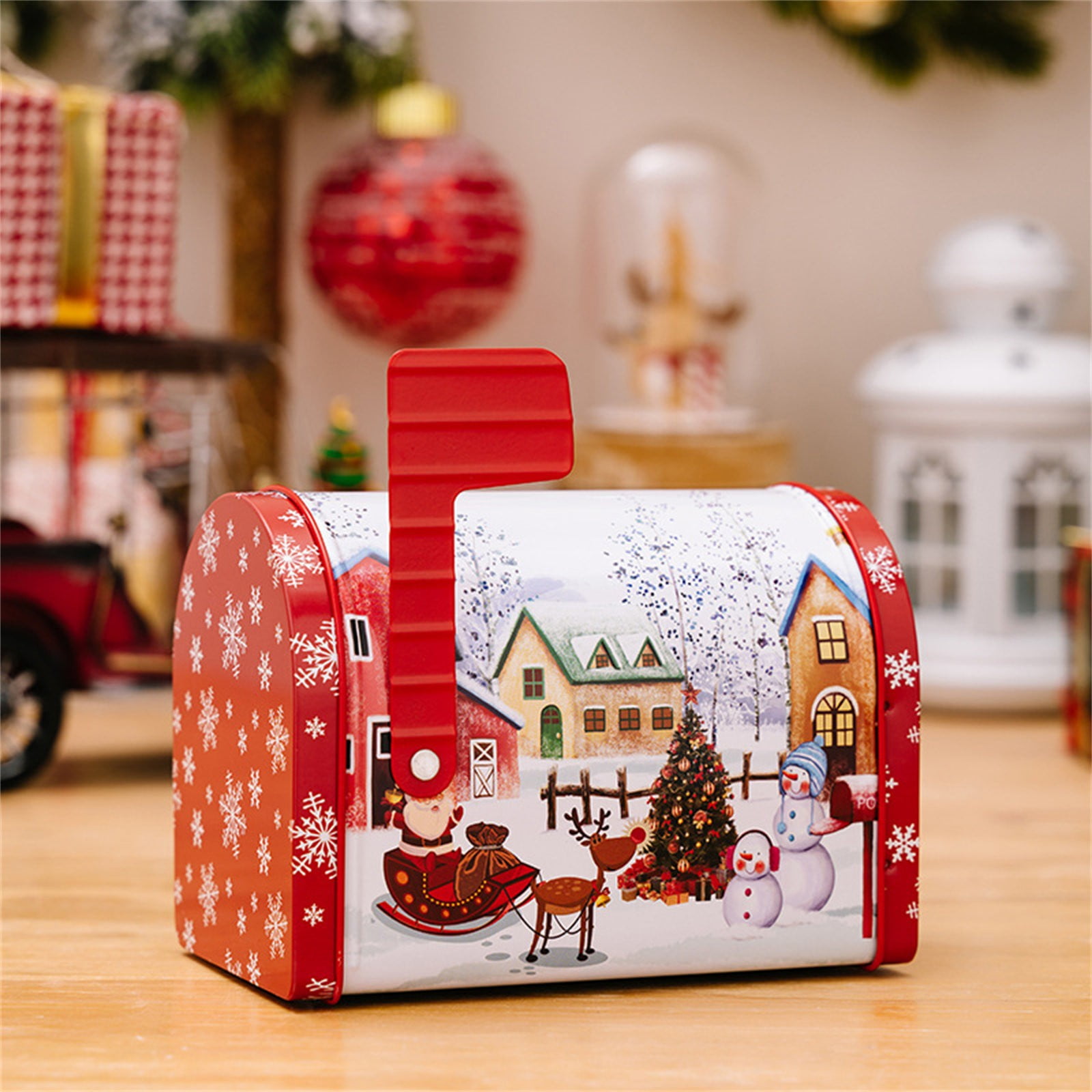 Jiikun 1X Mailbox Gift Box,Decor Christmas Cookie Tins Tinplate Candy ...
