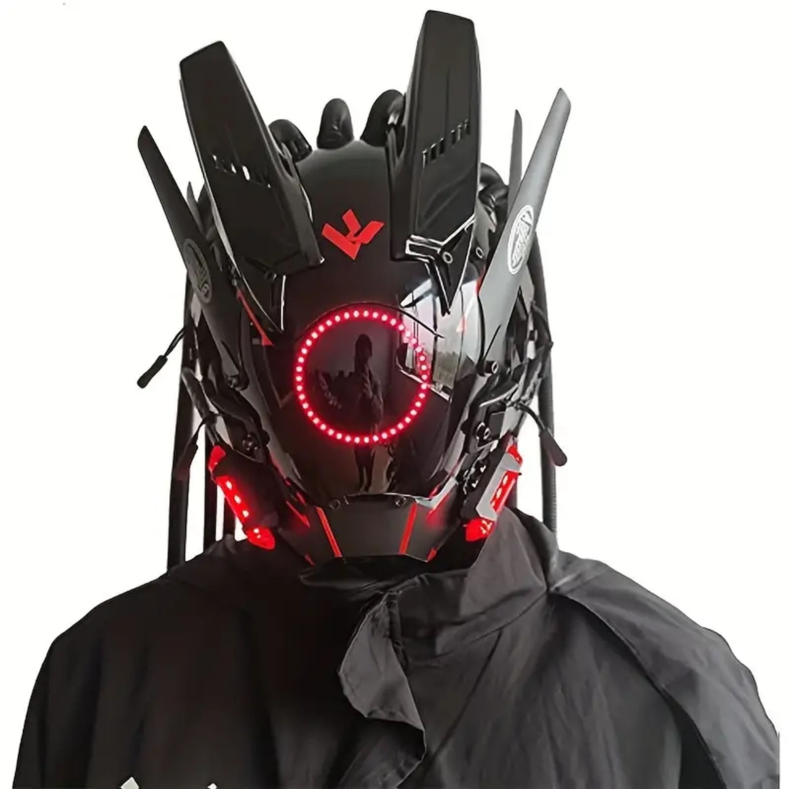 JikoIiving LED Punk Helmet for Men, Round Light with Braids Futuristic ...