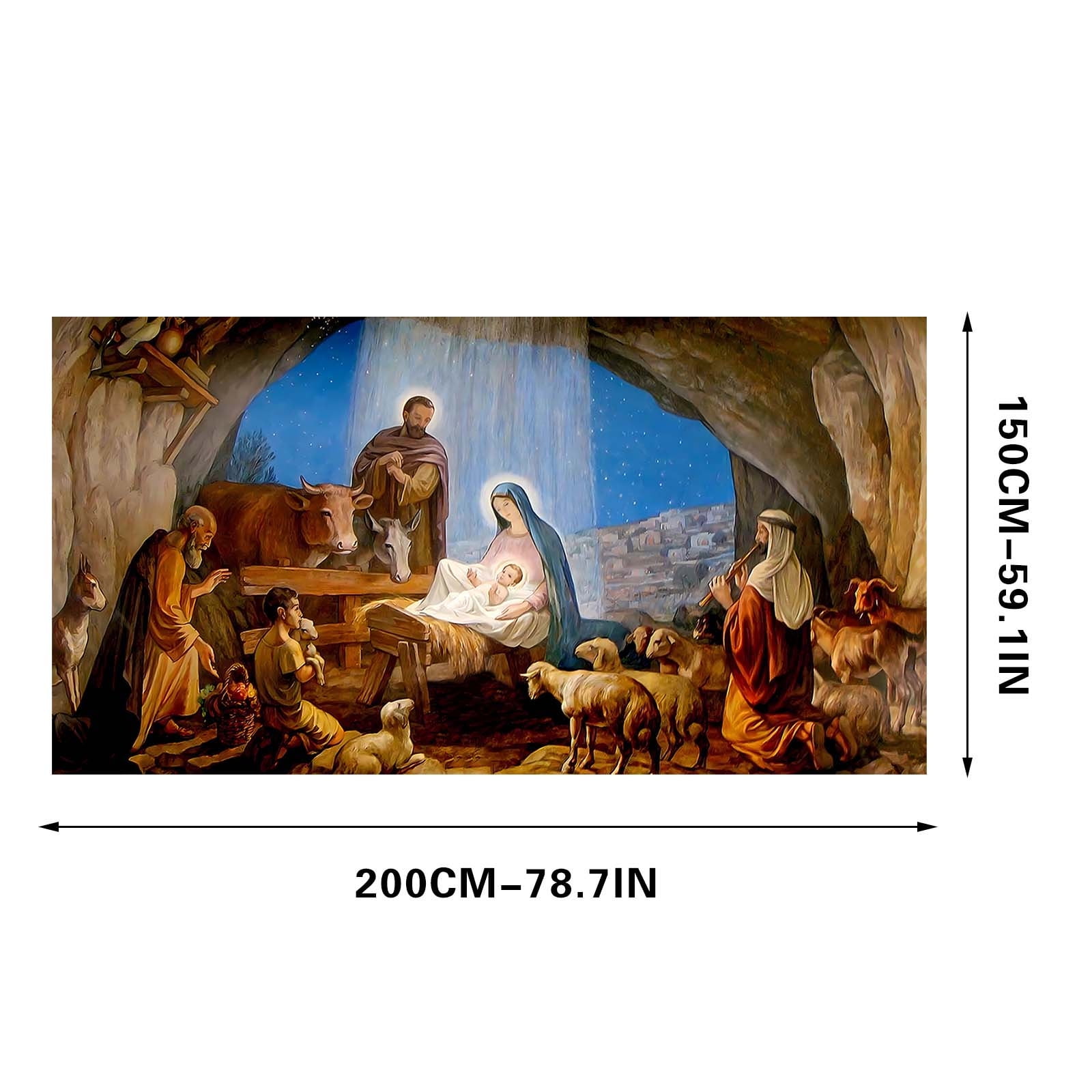 JikouIivo Nativity Banner Merry Christmas Nativity Barn Birth of Jesus ...