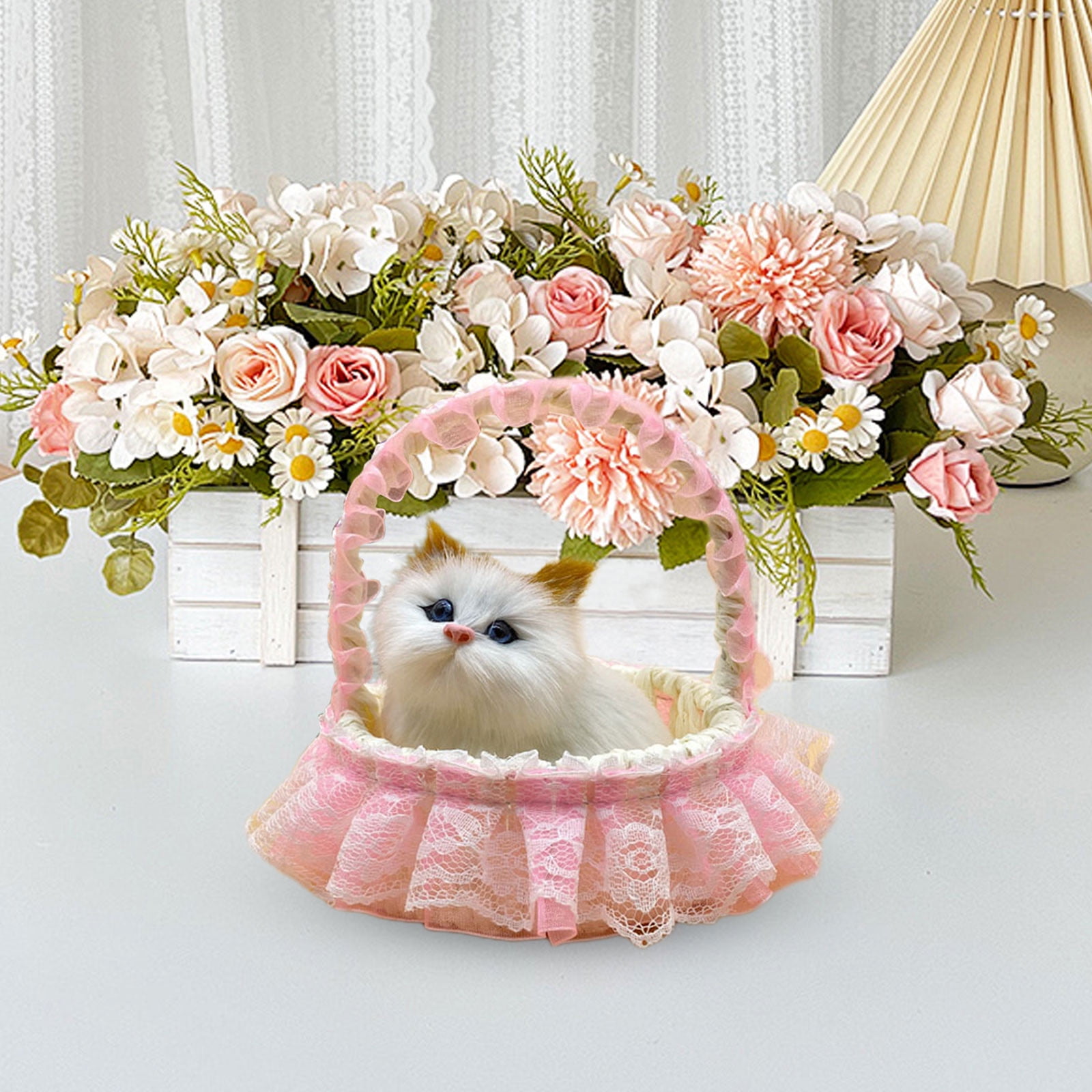 JikouIivo Plush Cat Stuffed Animal with Flower Basket,Simulation Plush ...