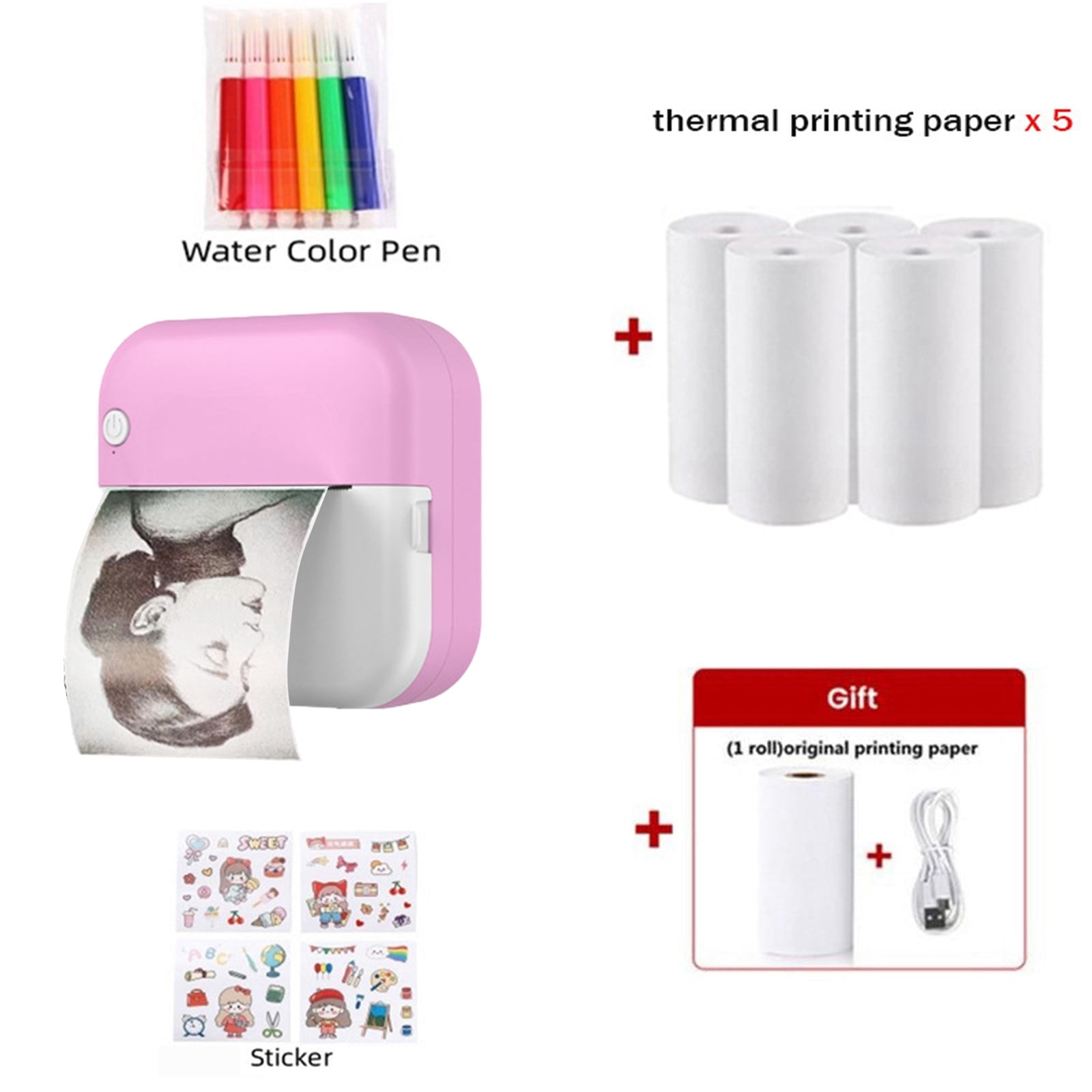 JikouIivo Portable Mini Thermal Inkless Printers Wireless Bluetooth HD ...