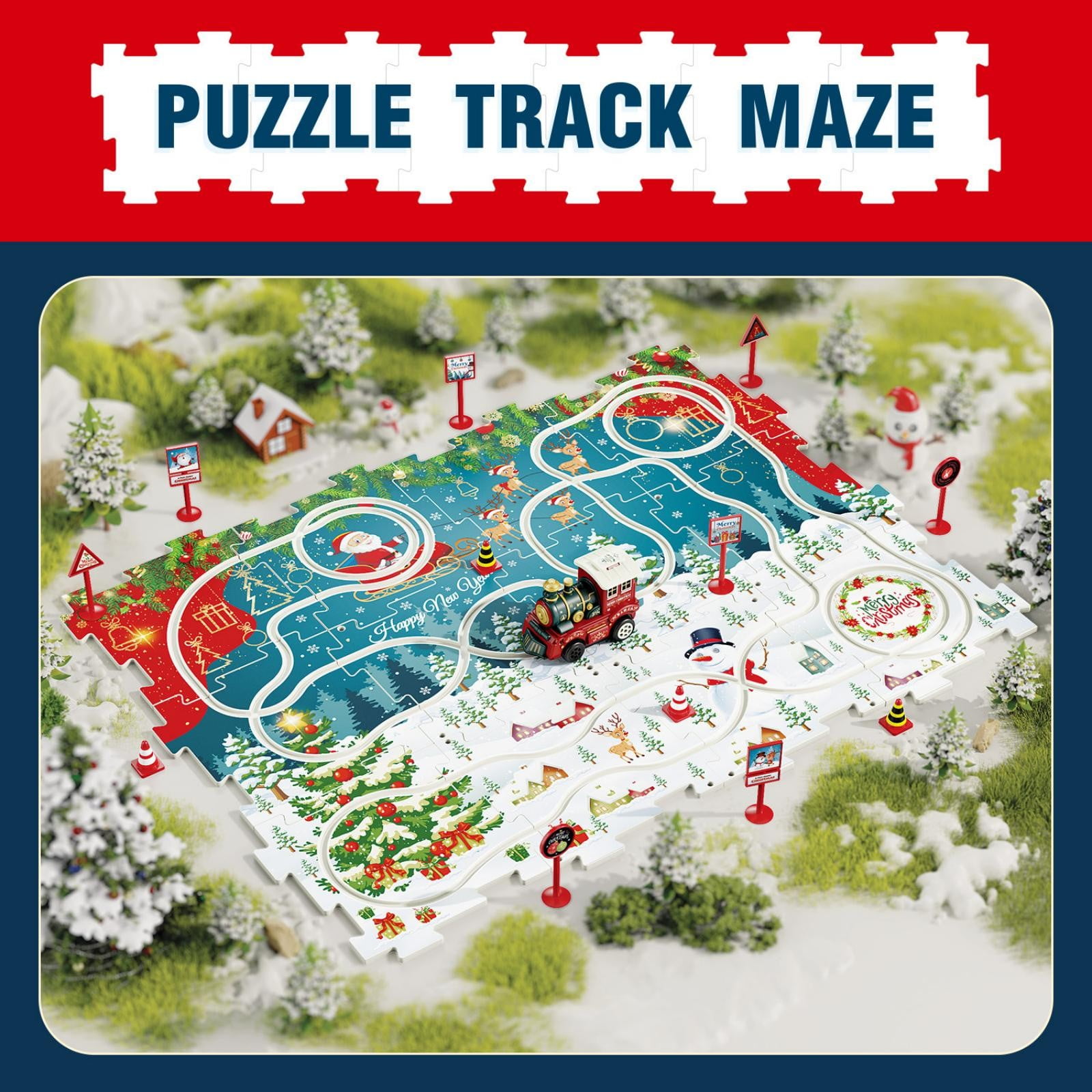 JikouIivo Puzzles and Track Combo,Christmas-Theme Puzzle Track Play Set ...