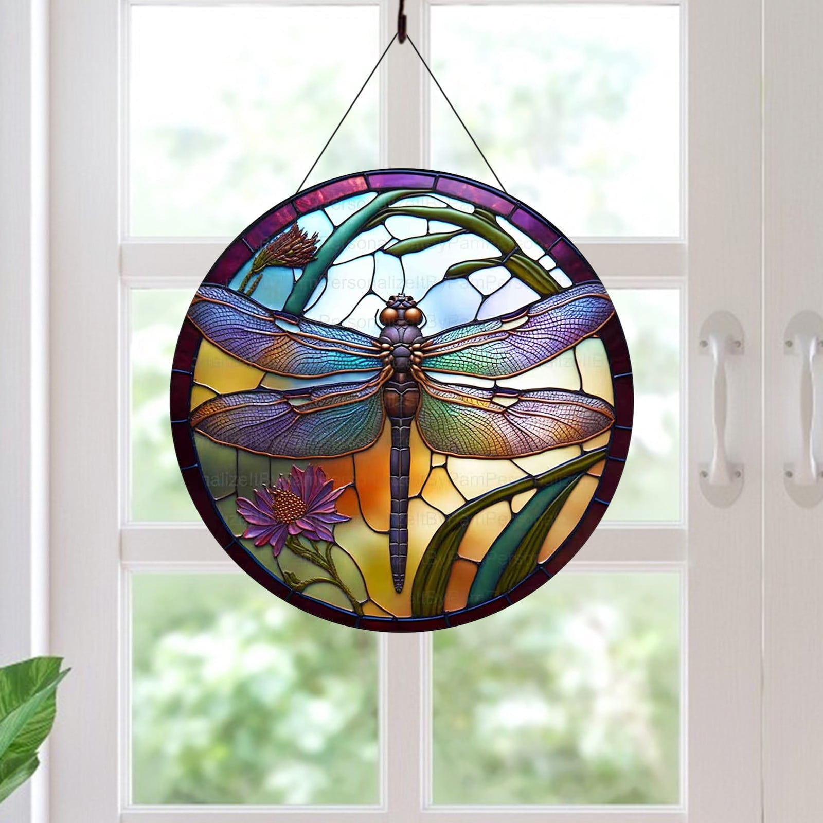 JikouIivo Stained Glass Window Hangings,Outdoor Wall Art Dragonfly ...