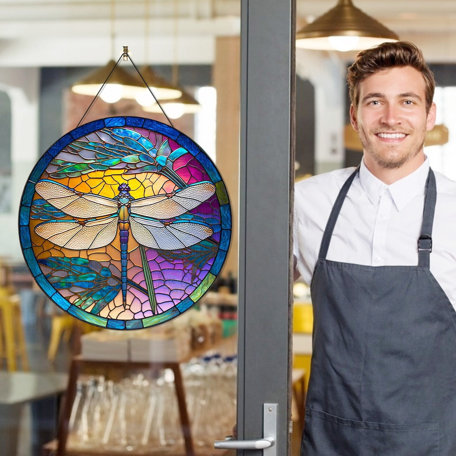 JikouIivo Stained Glass Window Hangings,Outdoor Wall Art Dragonfly ...