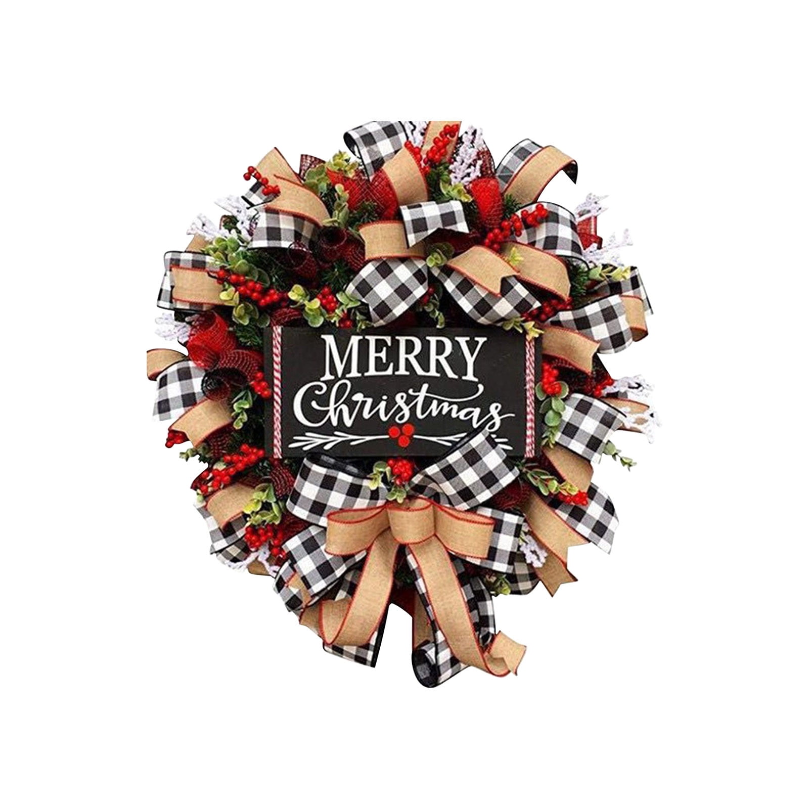 JikouIivo Christmas Plaid Garland For Decorating Front Door Wall With ...