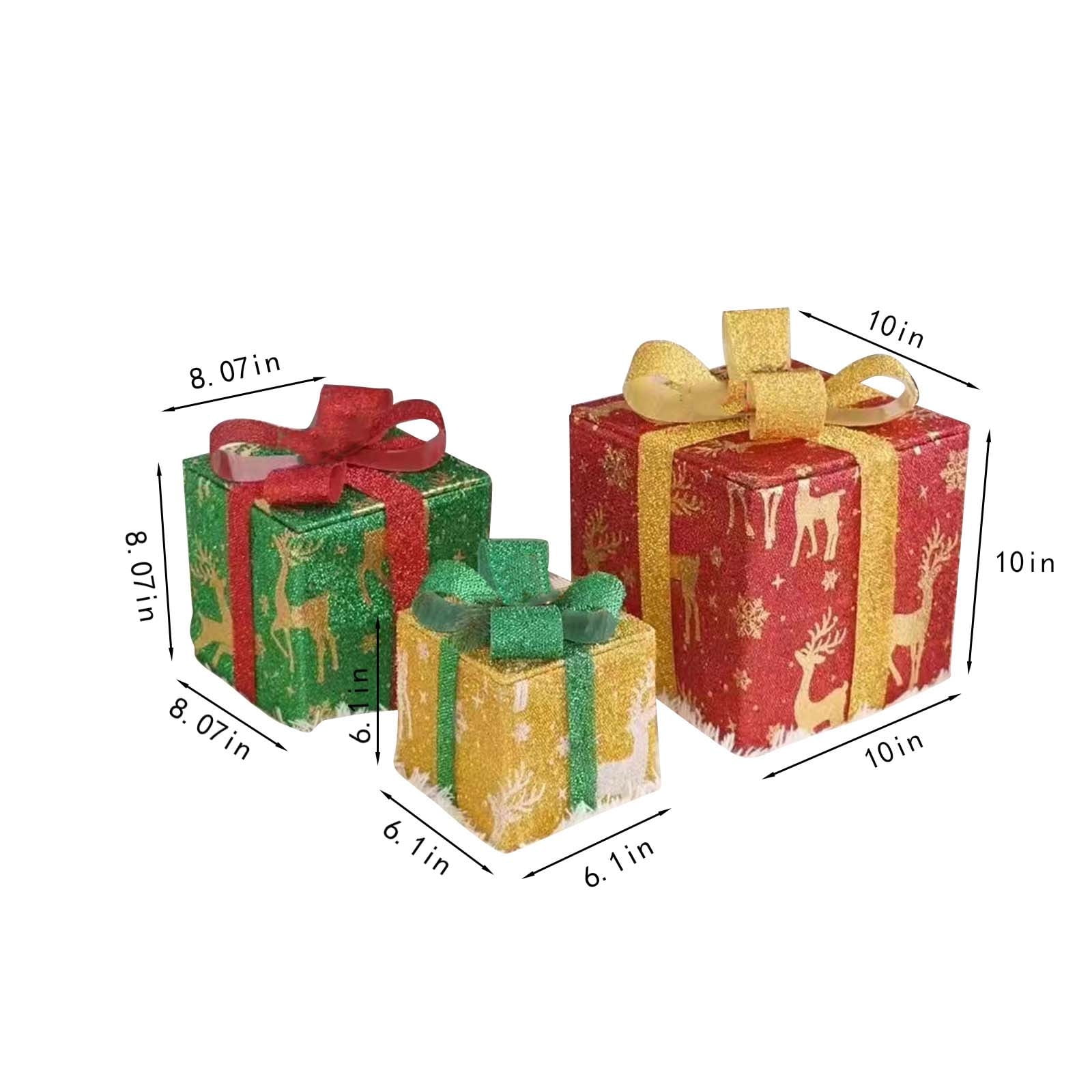 JikouIivo Set of 3 Christmas Lighted Gift Boxes, Warm White LED Light ...