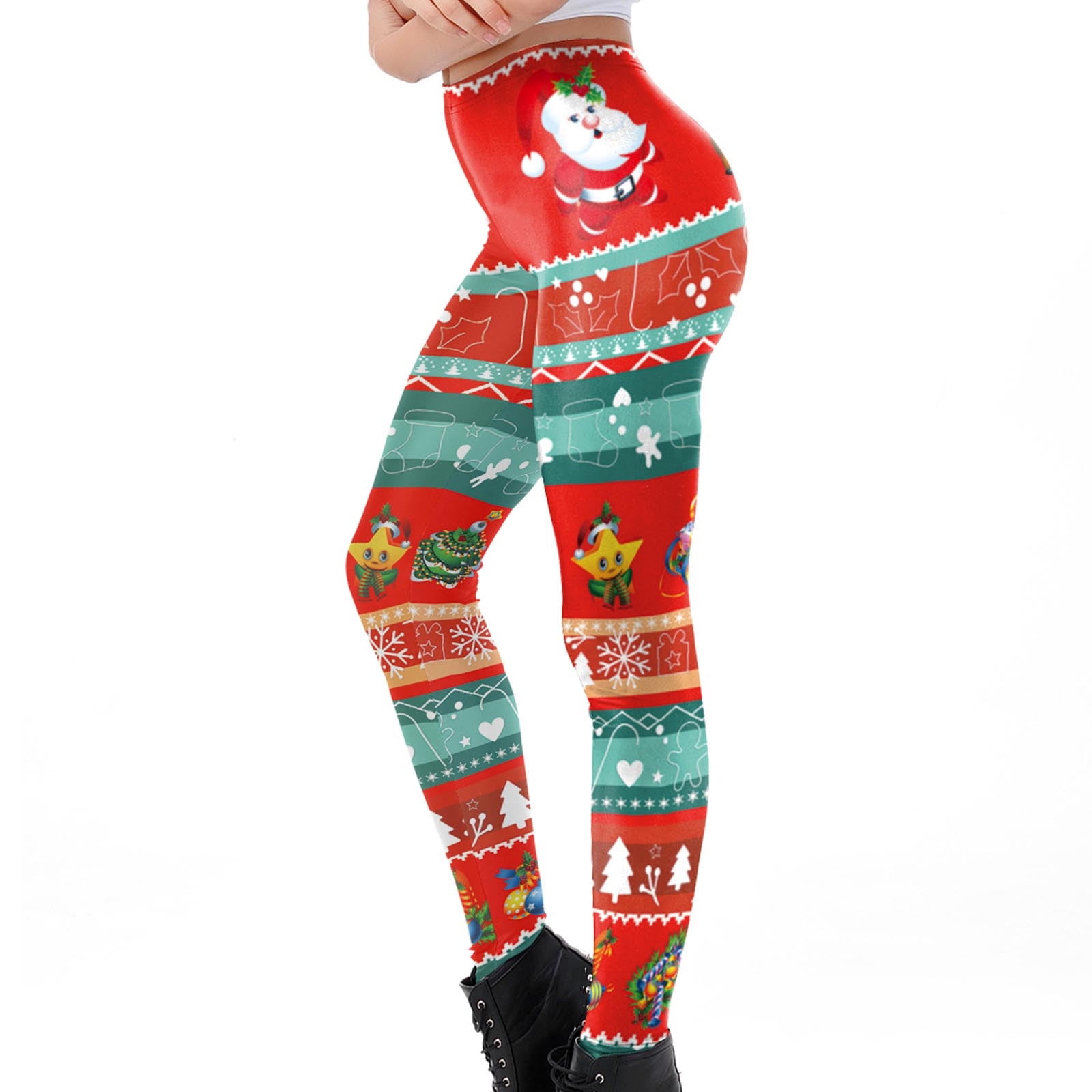 Jikolililili Women Girls Christmas Leggings Skinny Jingle Bell Printed ...