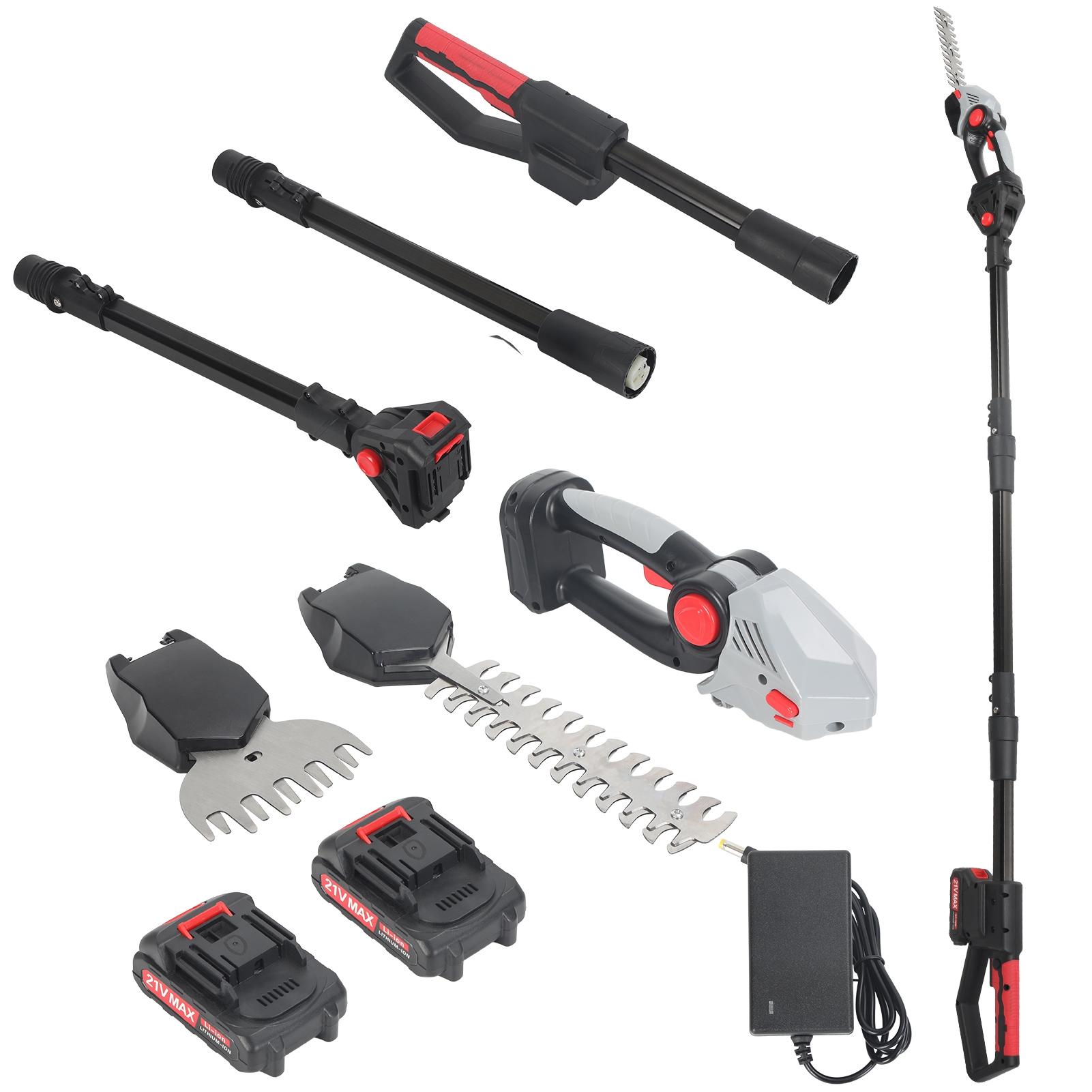 Jiledu 2-in-1 21V Mini Pole Hedge Trimmer, Electric Grass Shear with ...
