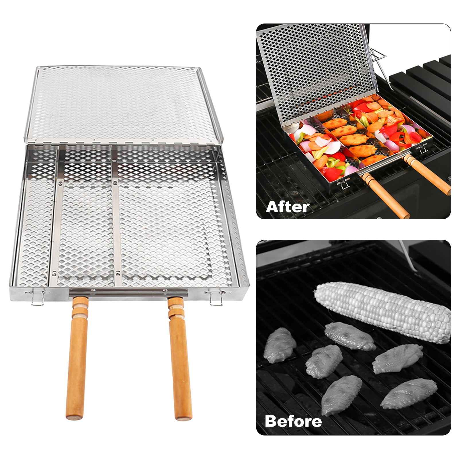 Jiledu BBQ Cage Grill Basket Stainless Steel Fish Grilling Basket for ...