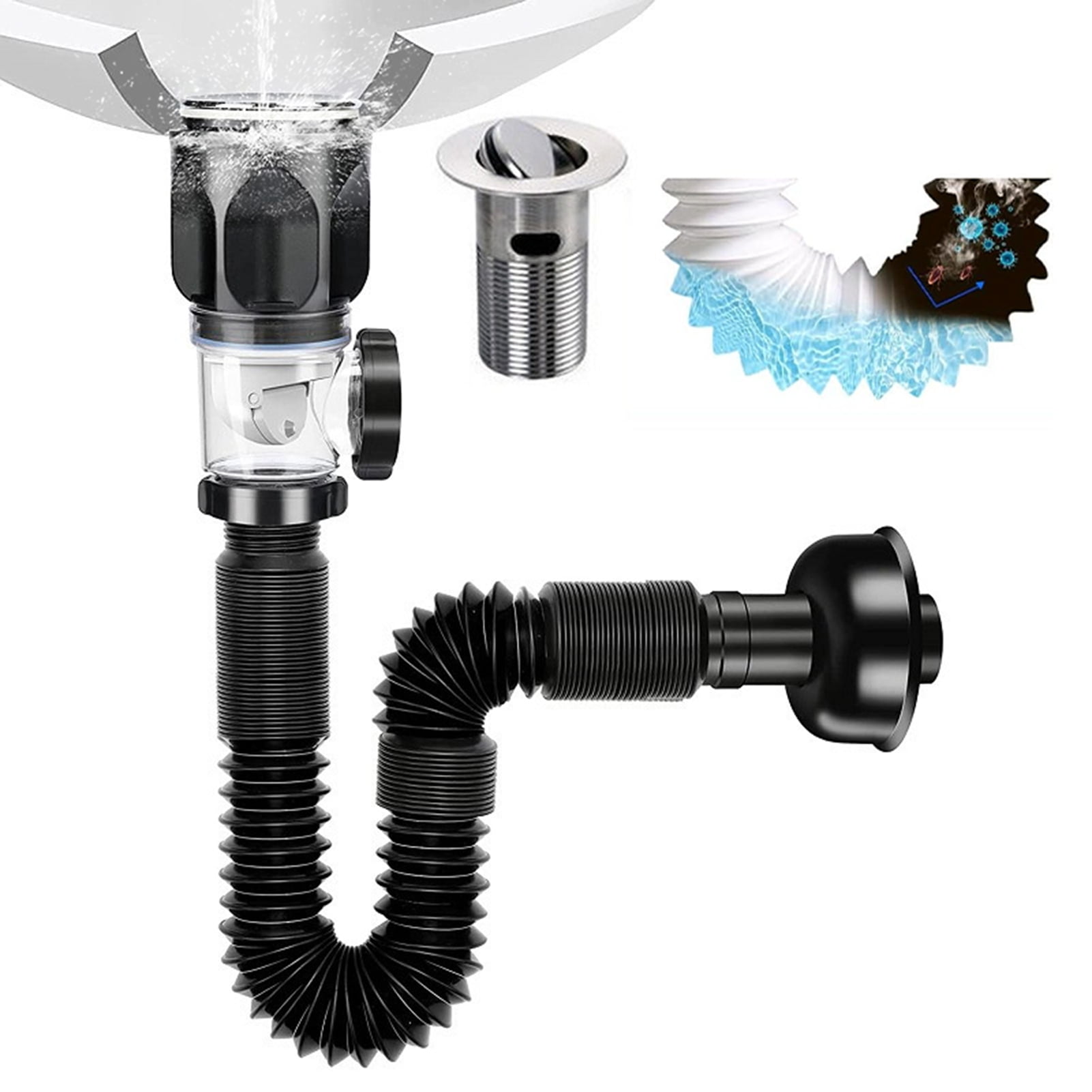 Jiledu Expandable Sink Drain Pipe with Built-in Anti-clogging Stopper ...