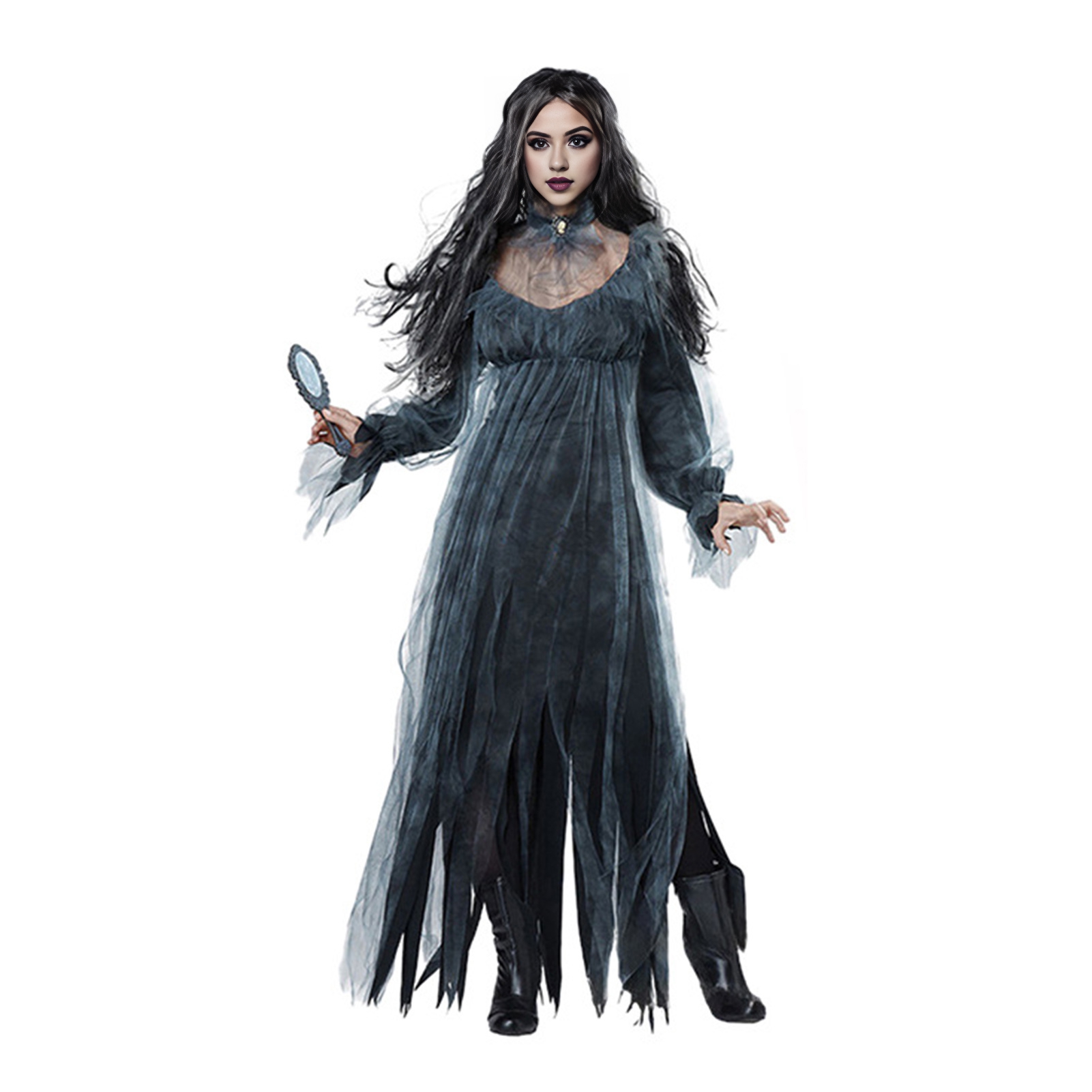 Jiledu Halloween Costume Dark Witch Ghost Bride Women Black Gauze Maxi ...