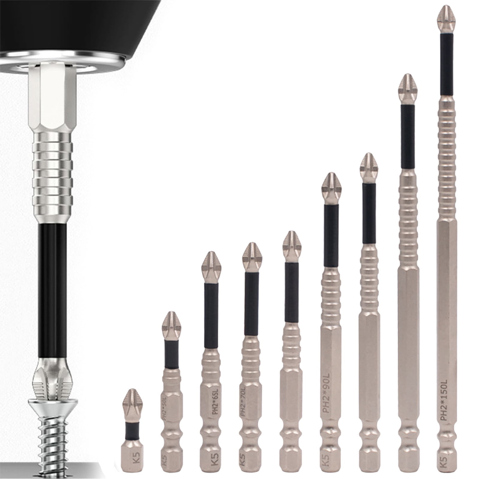 JilgTeok 1 Packs 9pcs K5 Non Slip Screwdriver Bit Set with Threaded ...