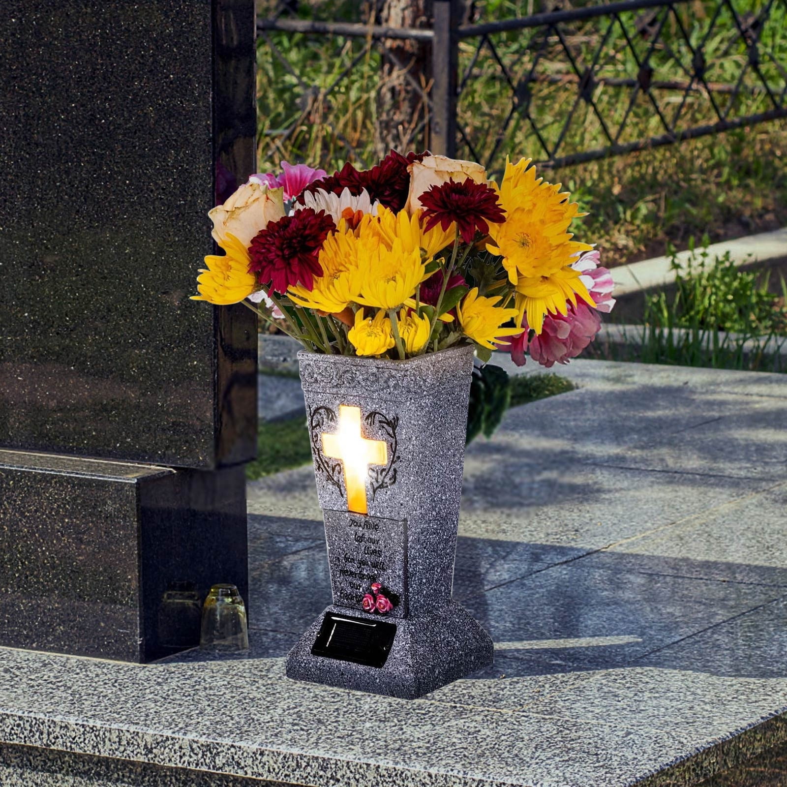 JilgTeok 2 Packs Resin Flower Pot for Cemetery Decor Memorial Garden ...