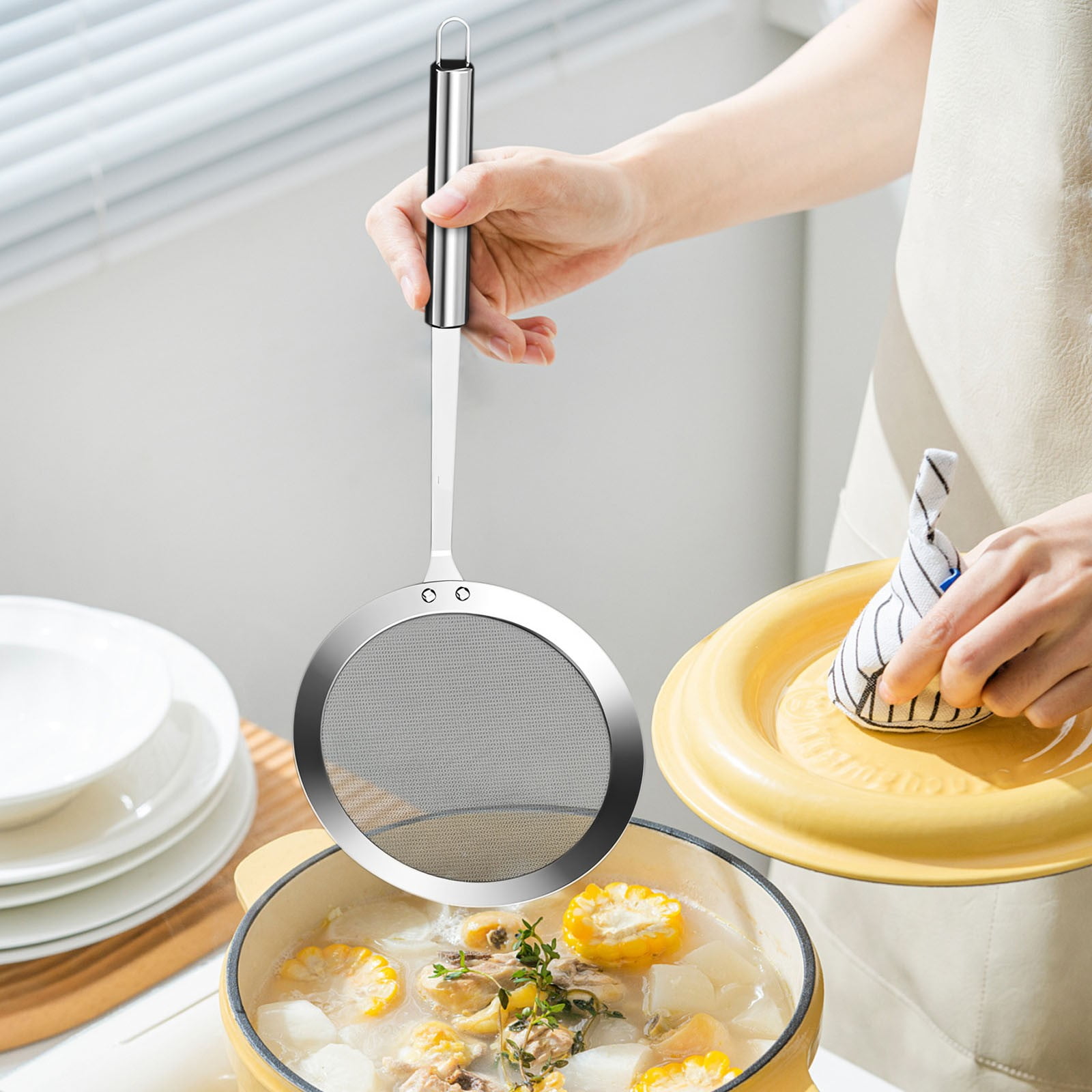 JilgTeok 2 Packs Stainless Steel Fat Skimmer Colander Spoon Extra Fine ...