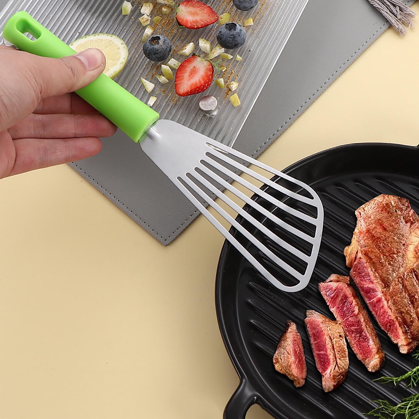 JilgTeok 3 Packs Stainless Steel Fish Spatula for Cooking Non Stick Grill Pan Pancake Burger ...