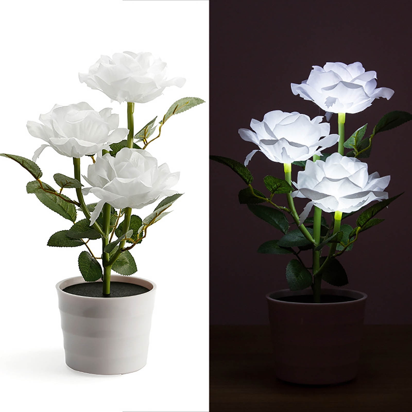 JilgTeok 3Led Rose Flower Light Solar 3 Head Rose Led Potted Plant ...