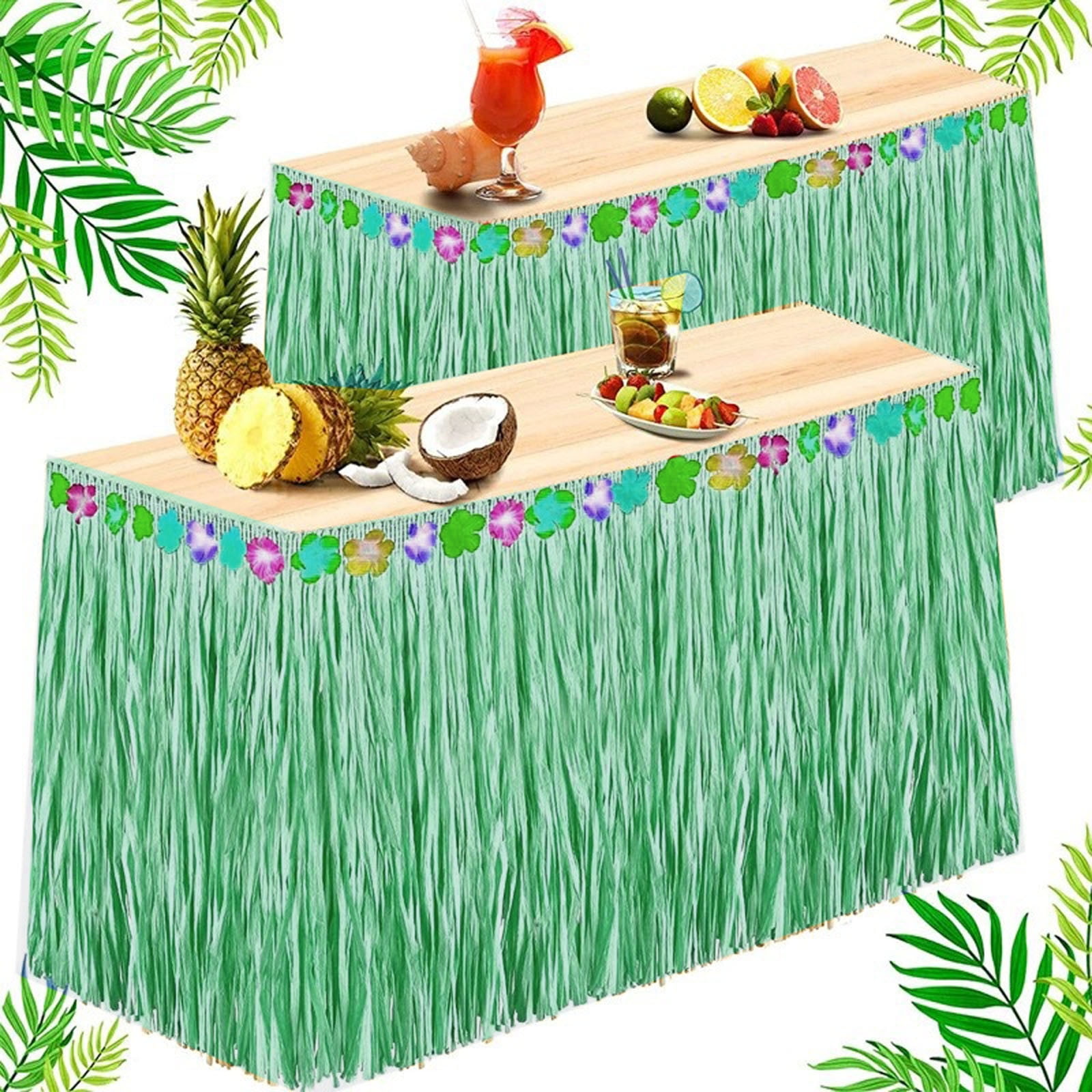 JilgTeok 4 Packs Luau Grass Table Skirt for Tropical Fake Grass Fringe ...