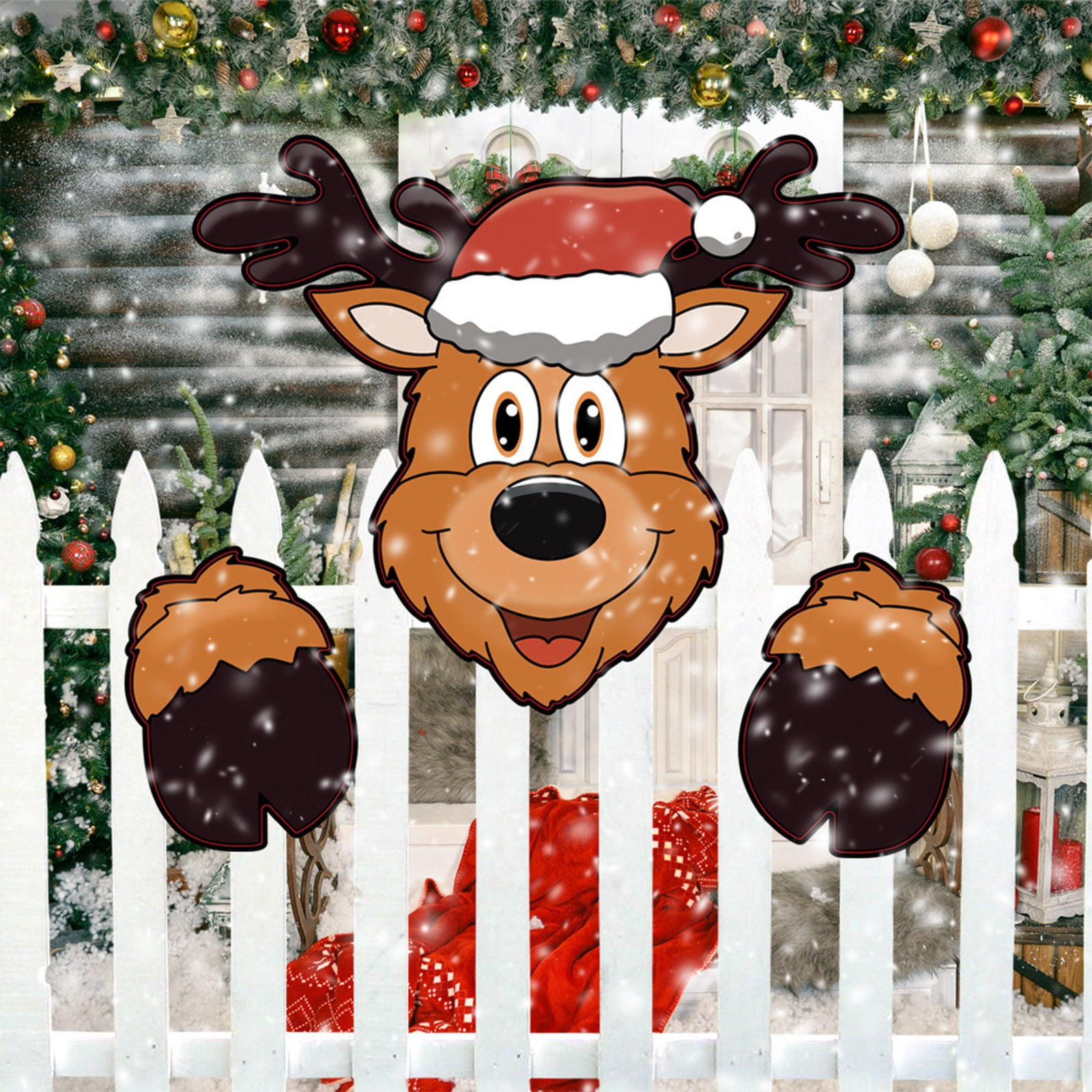 JilgTeok Christmas Fence Peeker Decoration Reindeer Fence Yard Signs ...