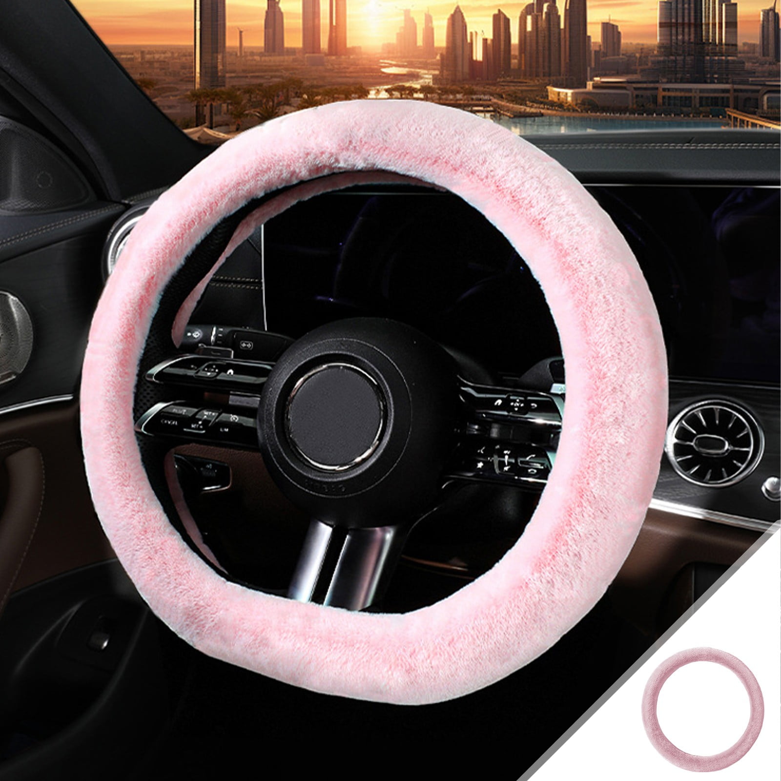 JilgTeok Clearance Fuzzy Car Steering Wheel Cover, Fluffy Soft Fur ...