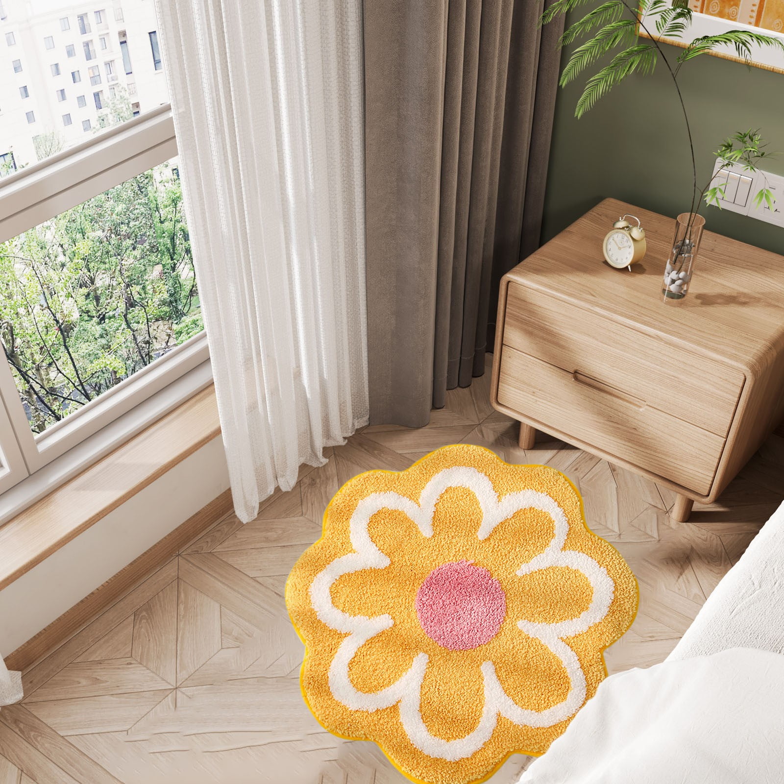 JilgTeok Flower Shaped Rug, Cute Daisy Rug, Flower Bath Rugs, Round ...